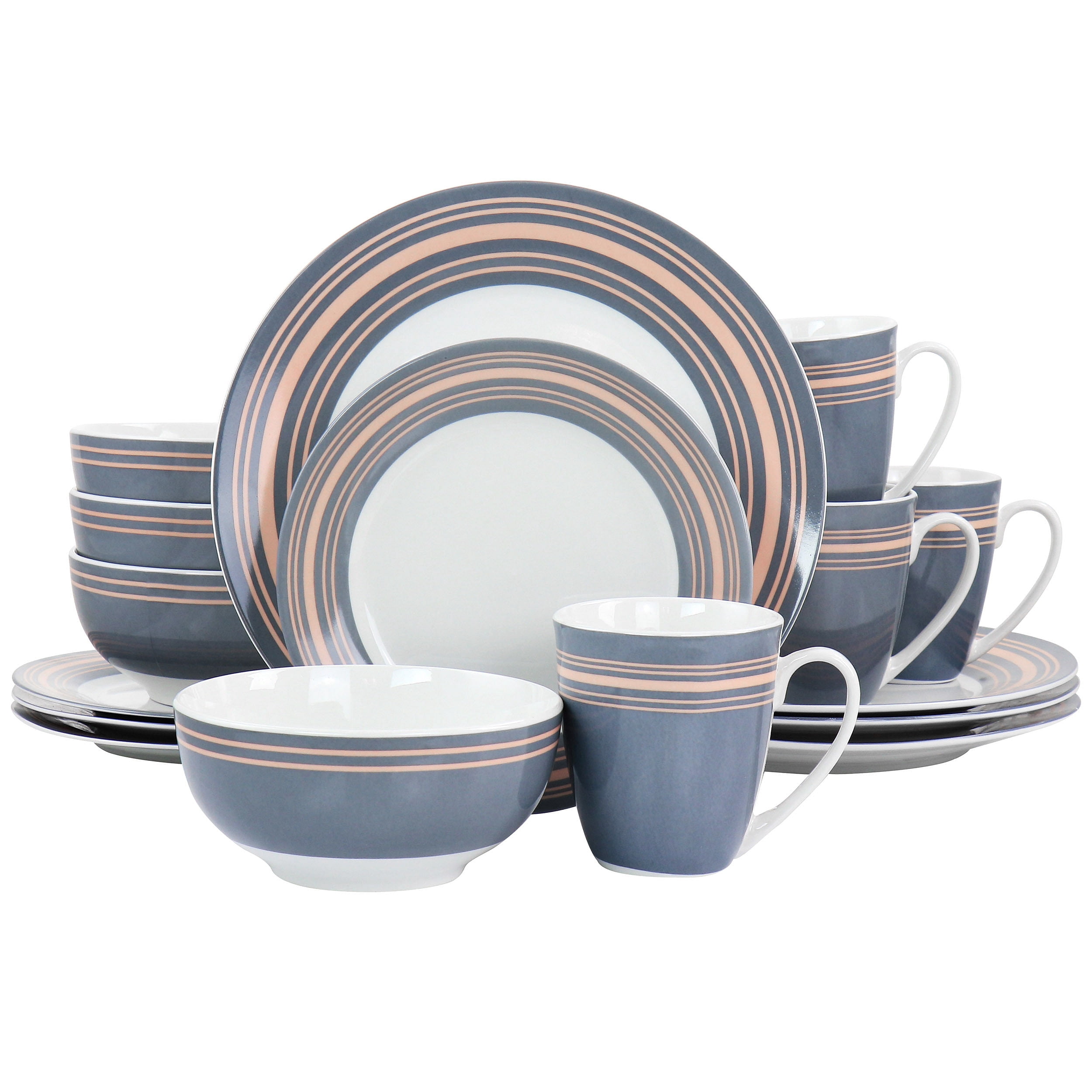 Gibson Home Silver Wind 16 Piece Fine Ceramic Dinnerware Set in Grey ...