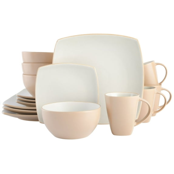 Gibson Home Soho Lounge Square Stoneware 16 Piece Dinnerware Set, Sand ...