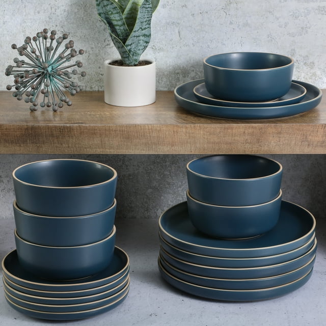 Gibson Home Zuma 18-Piece Matte Dinnerware Set for Four - Cobalt ...