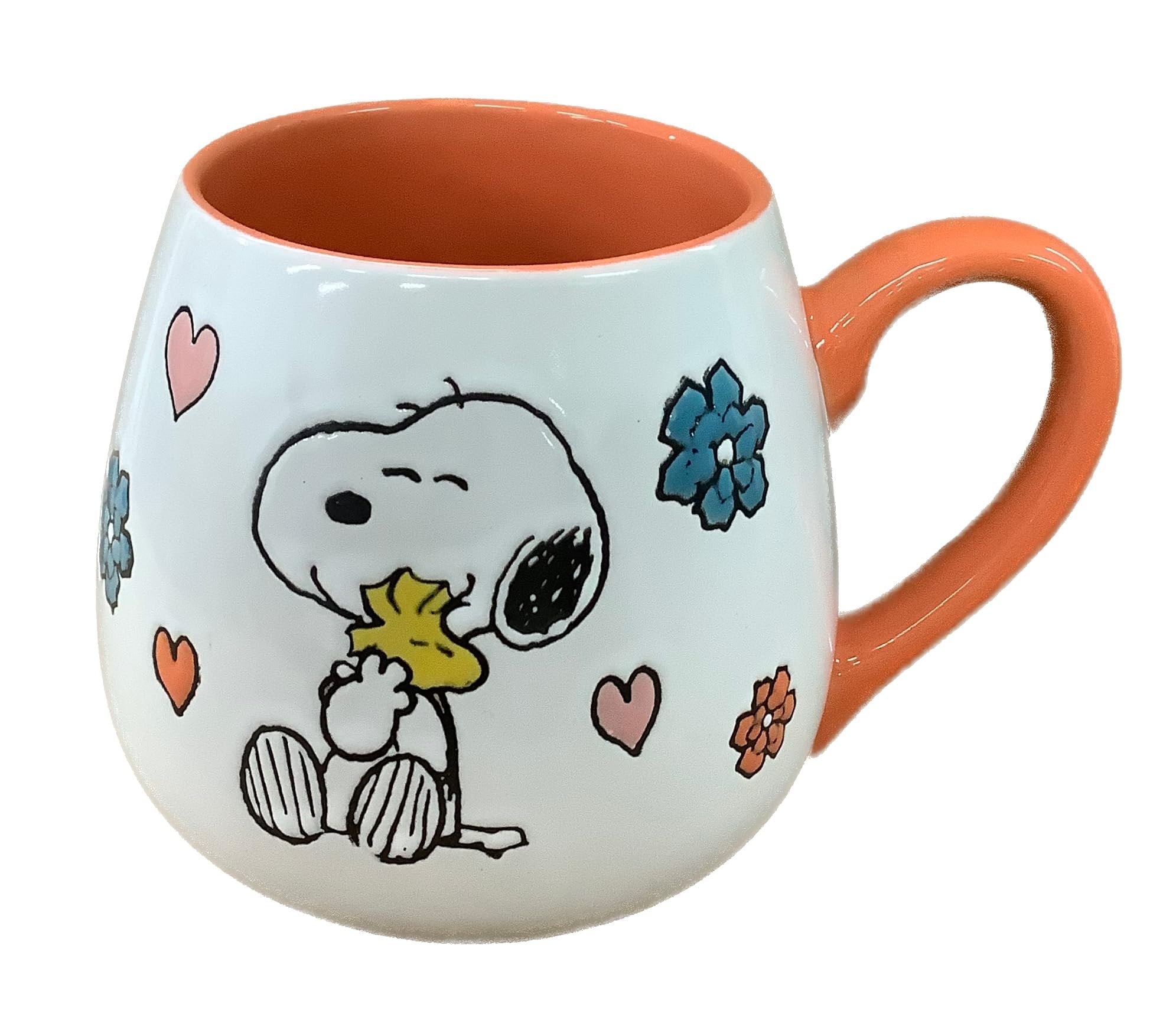 Gibson Homewares Peanuts Belly Mug Flowers, Hearts & Hugs, Orange ...