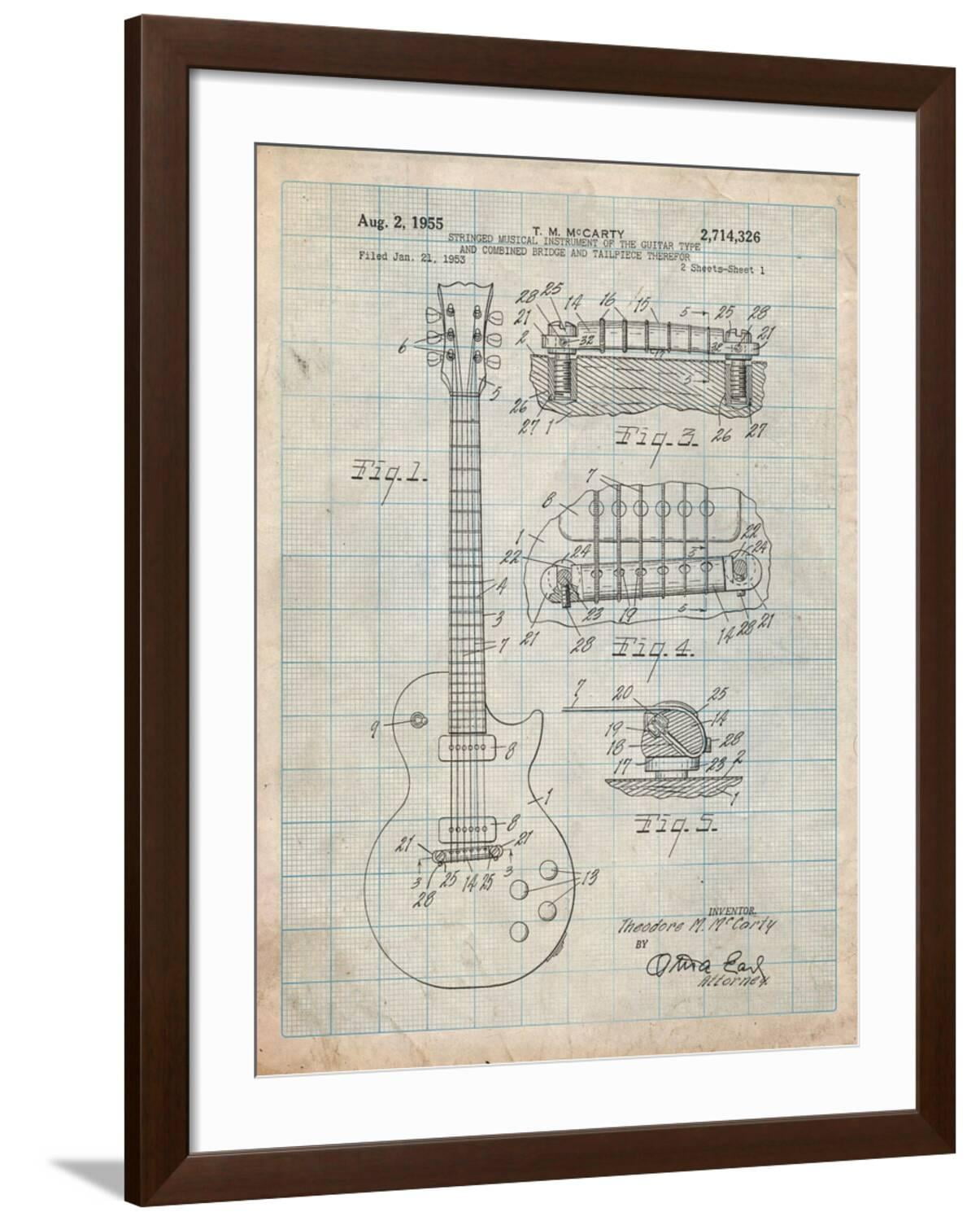 Art.com Gibson Les Paul Guitar Patent Art Print by Cole Borders, Brown ...