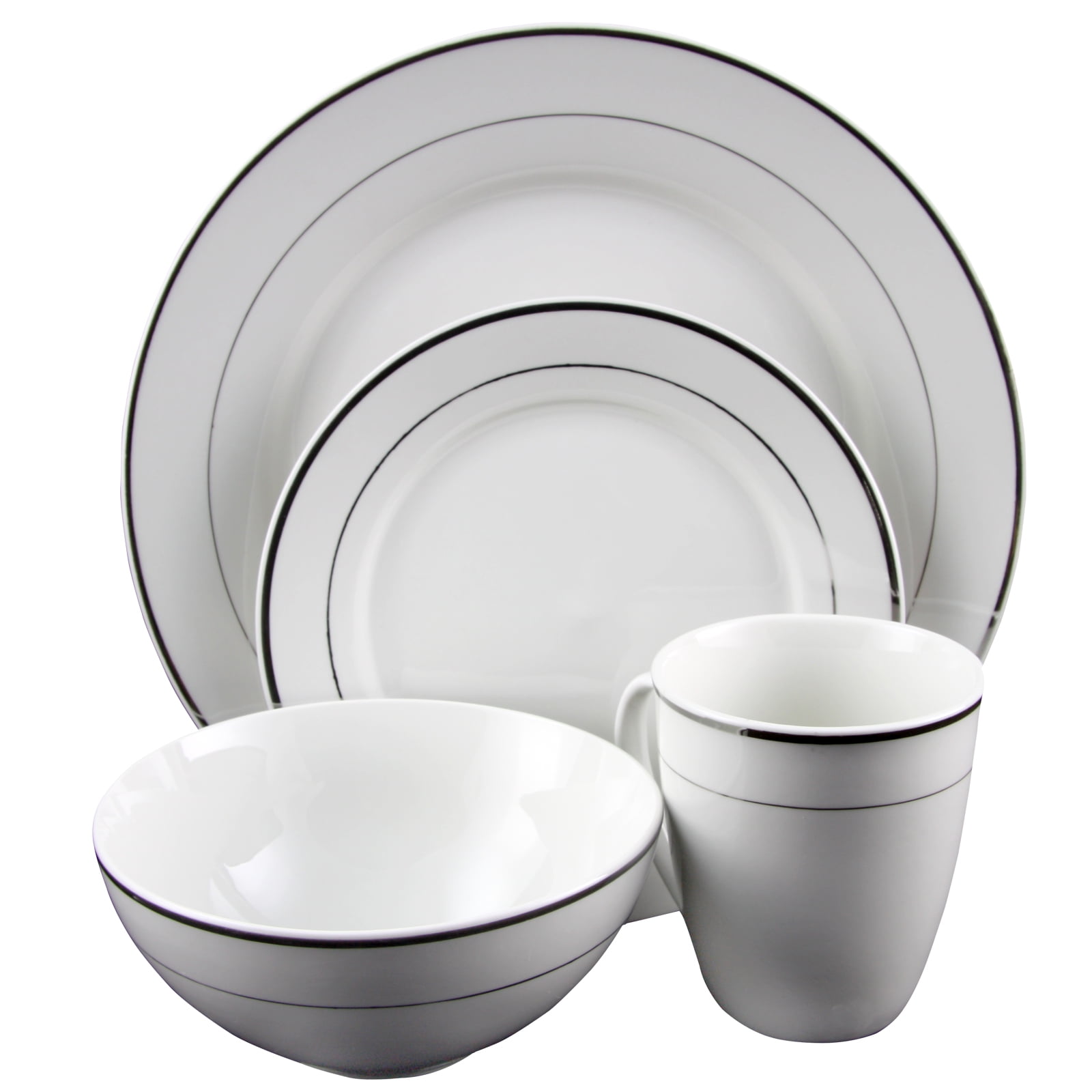Gibson Palladine 16 Piece Dinnerware Double Platinum Banded Set ...