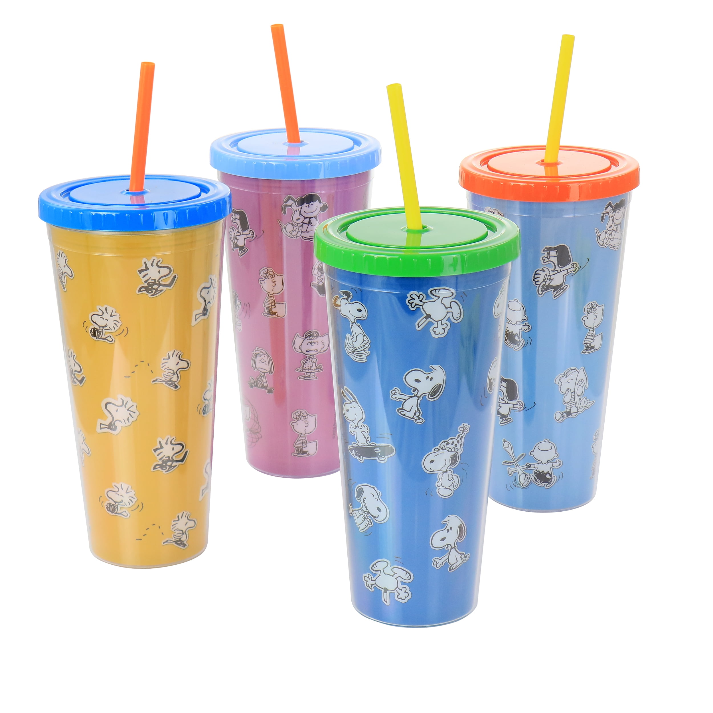Gibson Peanuts 70th Anniversary 4 Piece Plastic 23.6oz Tumbler set with ...