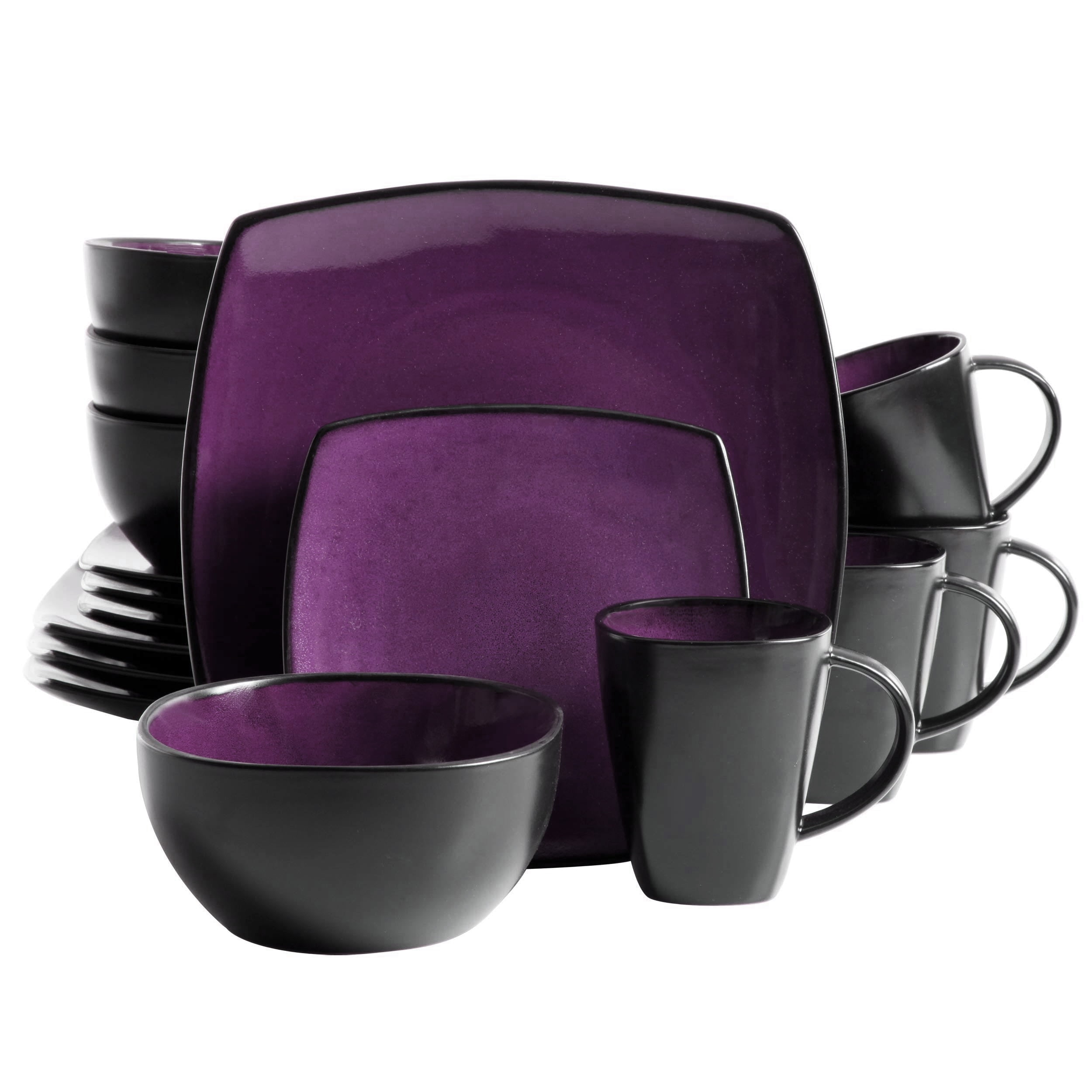 Gibson Soho Lounge Square 16-piece dinnerware set Purple - Walmart.com