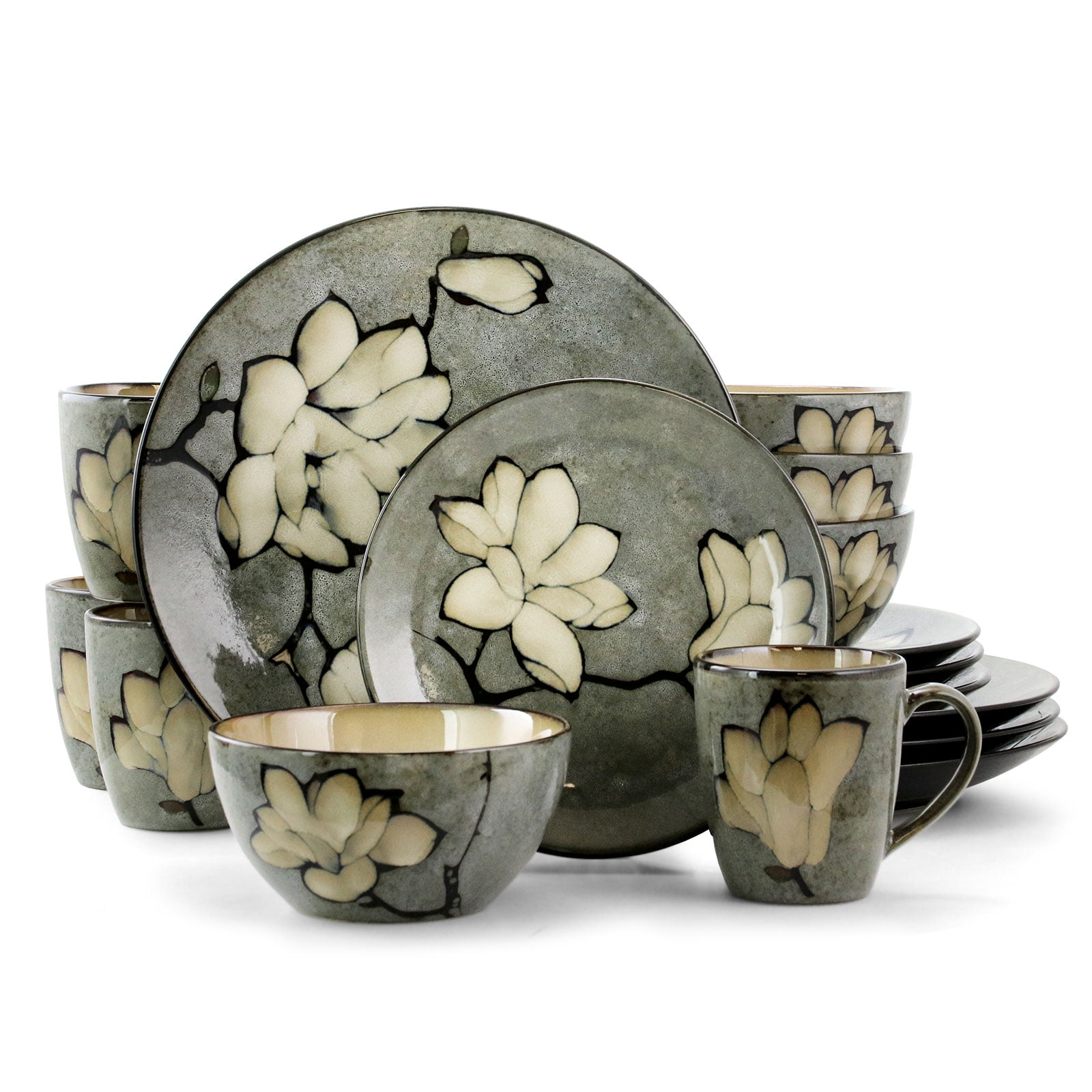 Gibson Table Ware, Gray Stoneware Dinnerware Set, 4 Dinner Plates, 4 ...