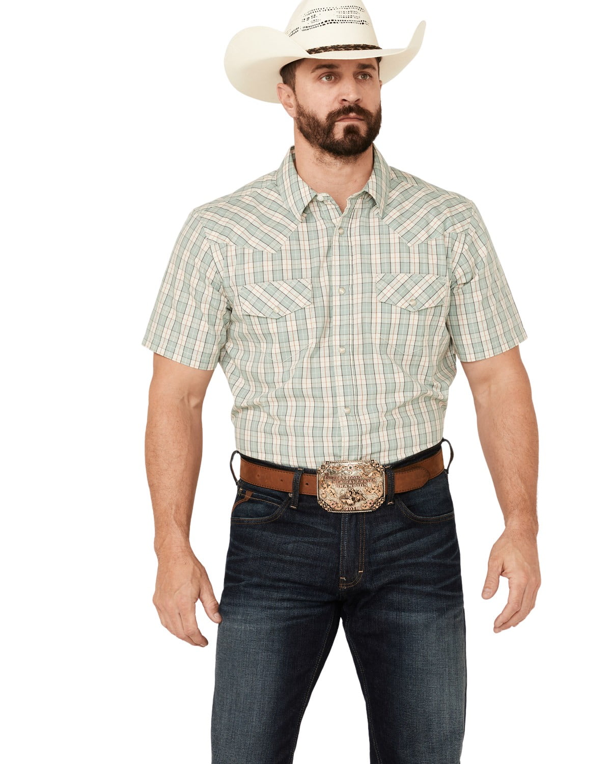 Gibson Trading Co Men's Cream Archie Plaid Print Short Sleeve Pearl ...