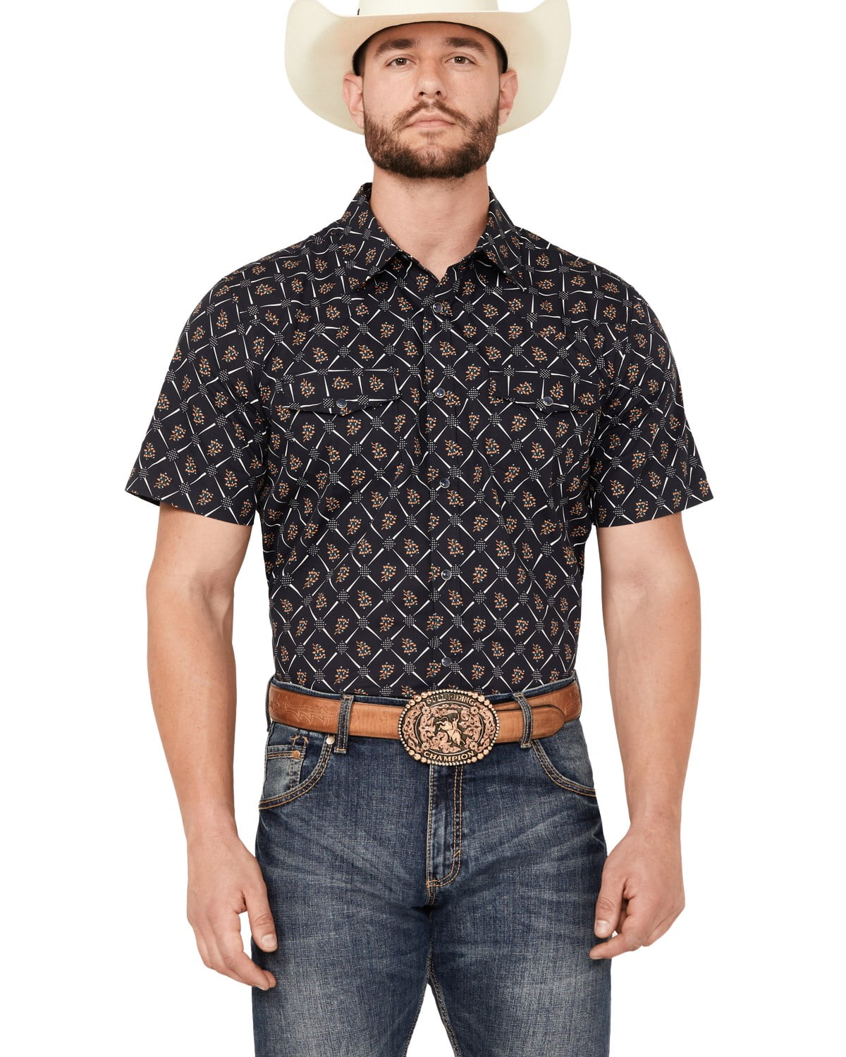 Gibson Trading Co Men's Floral Geo Print Short Sleeve Snap Shirt Indigo ...