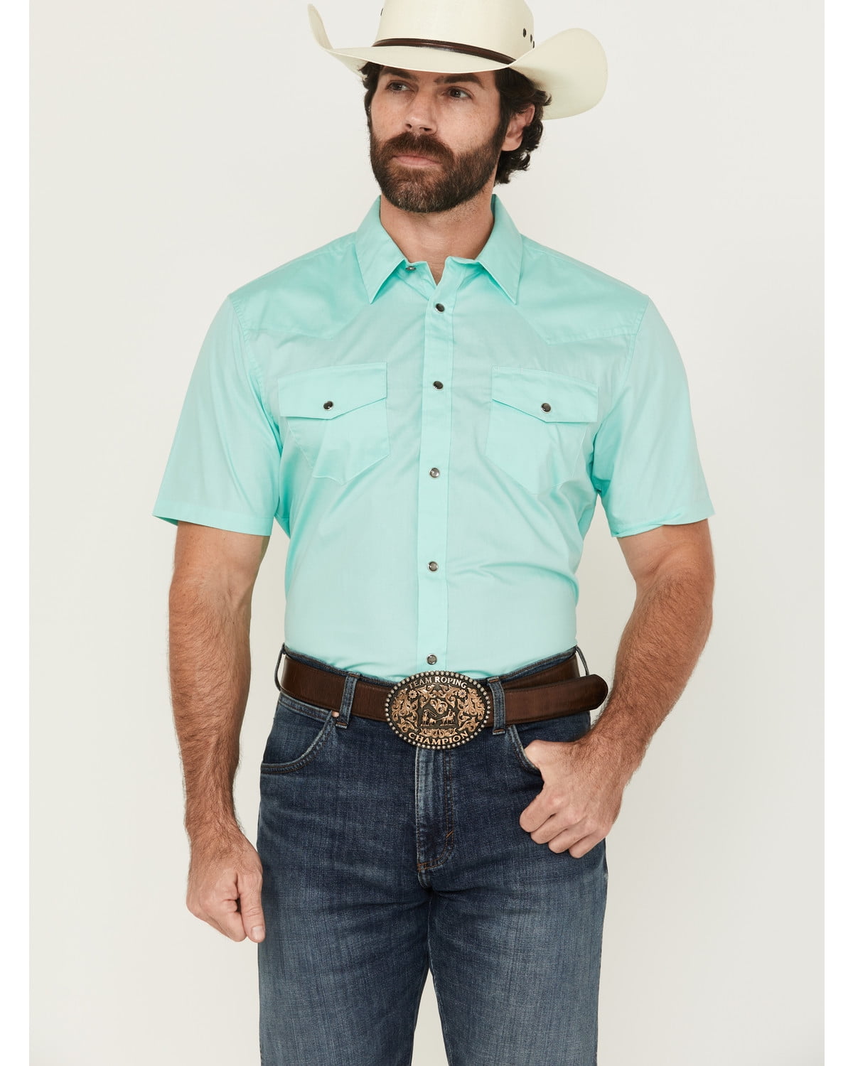 Gibson Trading Co Men's White Water Solid Short Sleeve Snap Stretch ...