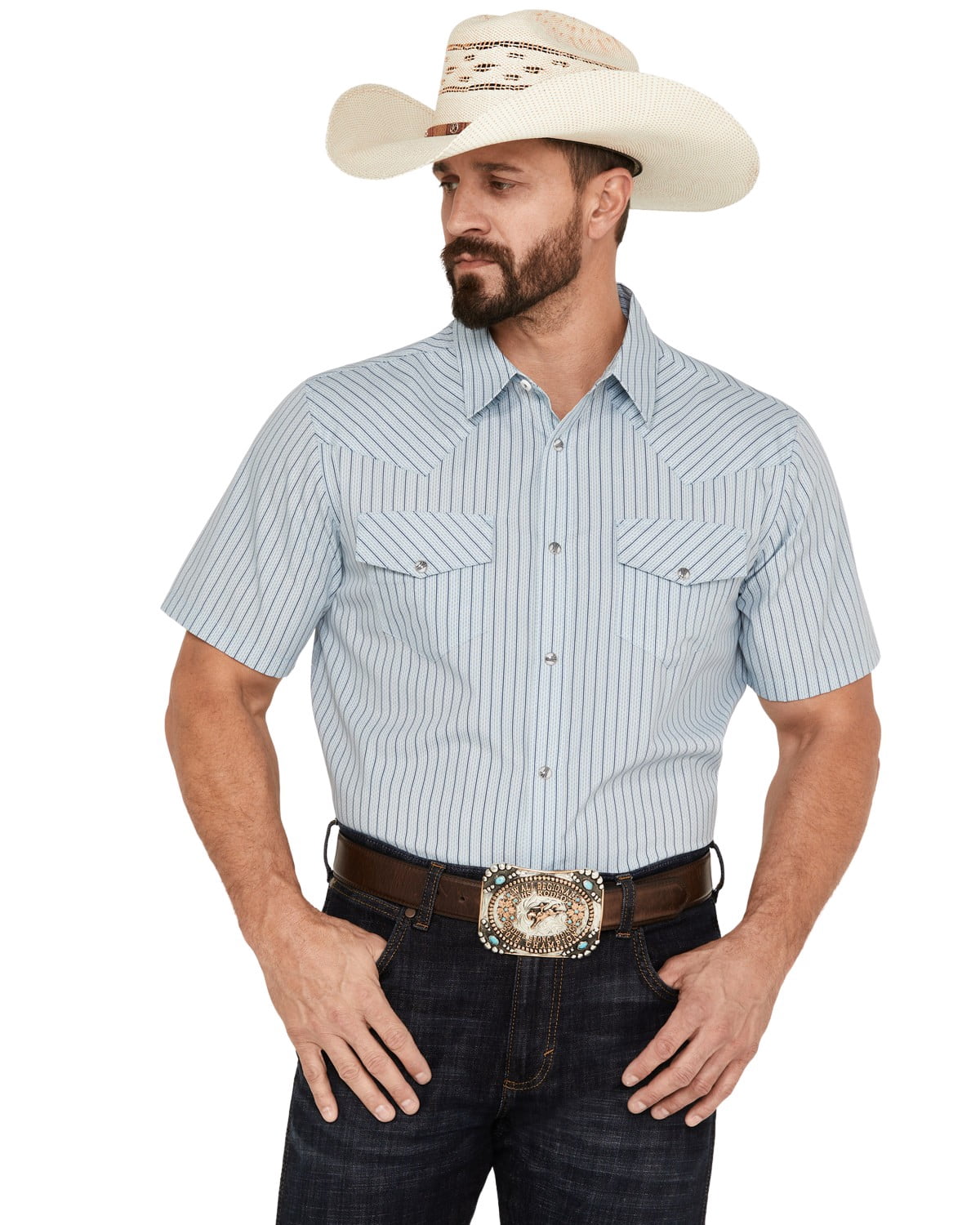 Gibson Trading Co Men's Wildcat Striped Short Sleeve Western Snap Shirt ...