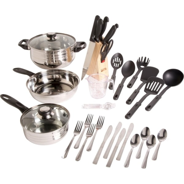 Gibson Value Lybra 32 Piece Kitchen Cookware Combination Set, Stainless ...