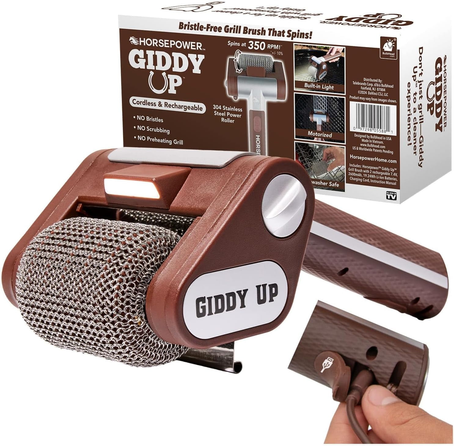 Giddy Up Grill Cleaner AS-SEEN-ON-TV! – Cordless, Rechargeable BBQ Tool ...