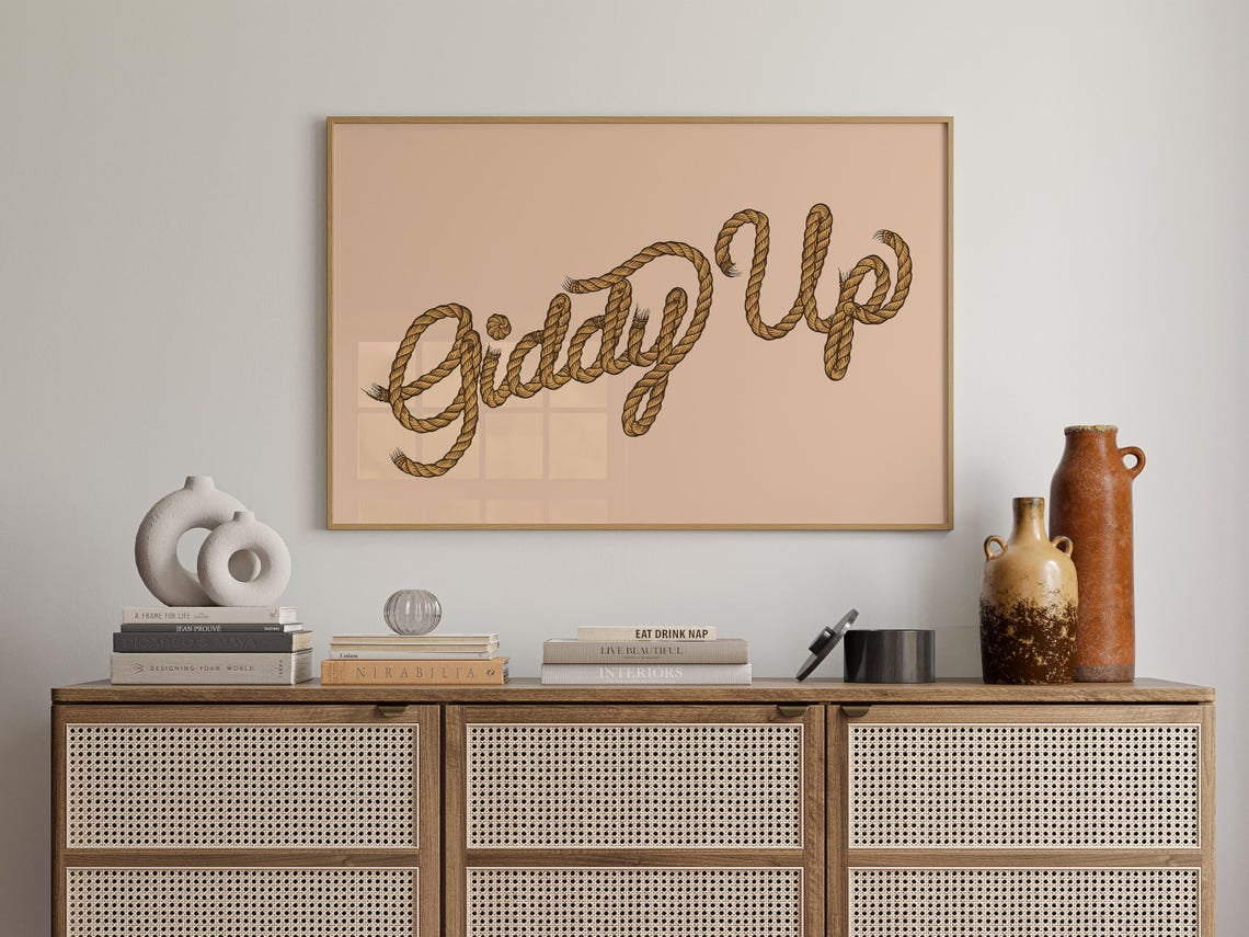 Giddy Up Rope Typography Print - Western Cowboy Wall Art - Rustic ...