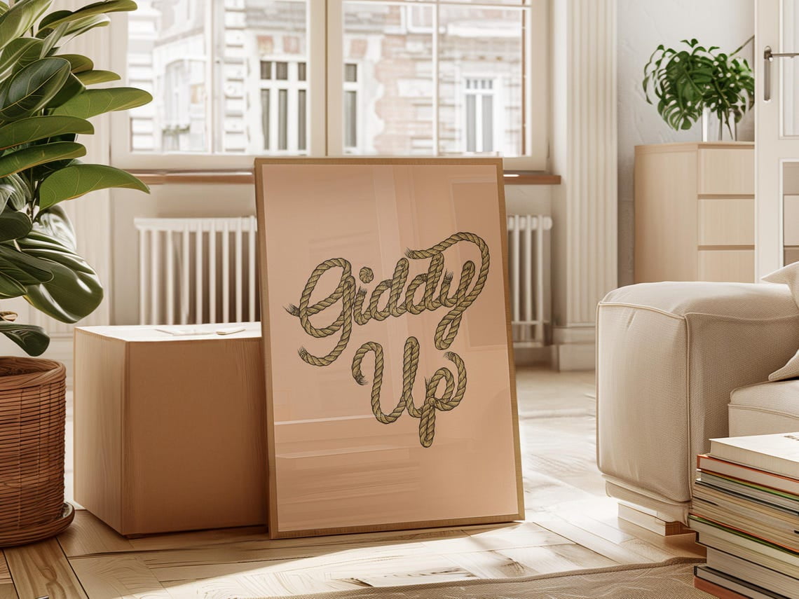 Giddy Up Rope Typography - Western Rustic Wall Art - Cowboy Themed ...