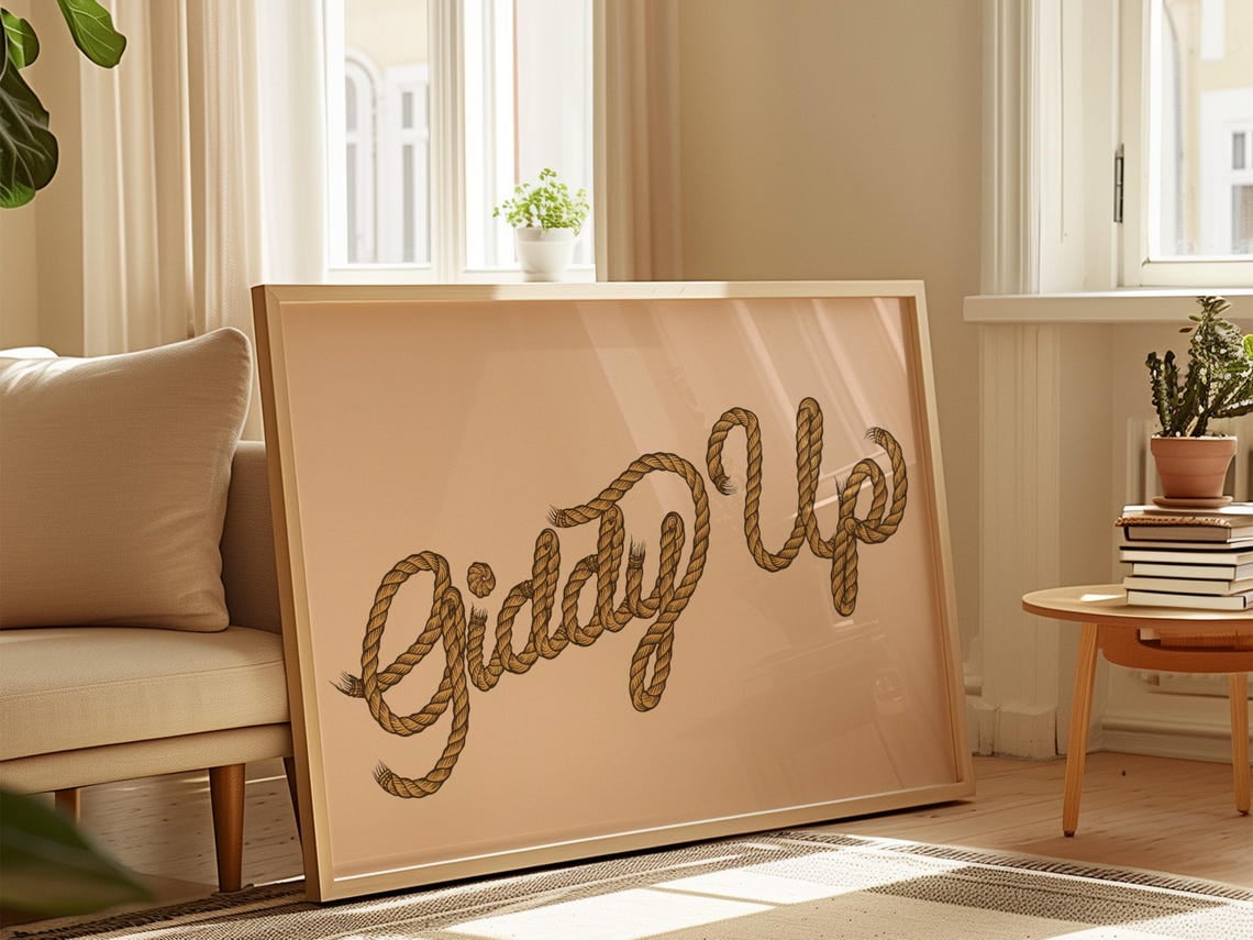 Giddy Up Rope Typography Wall Art - Western Rustic Decor - Cowboy Style ...