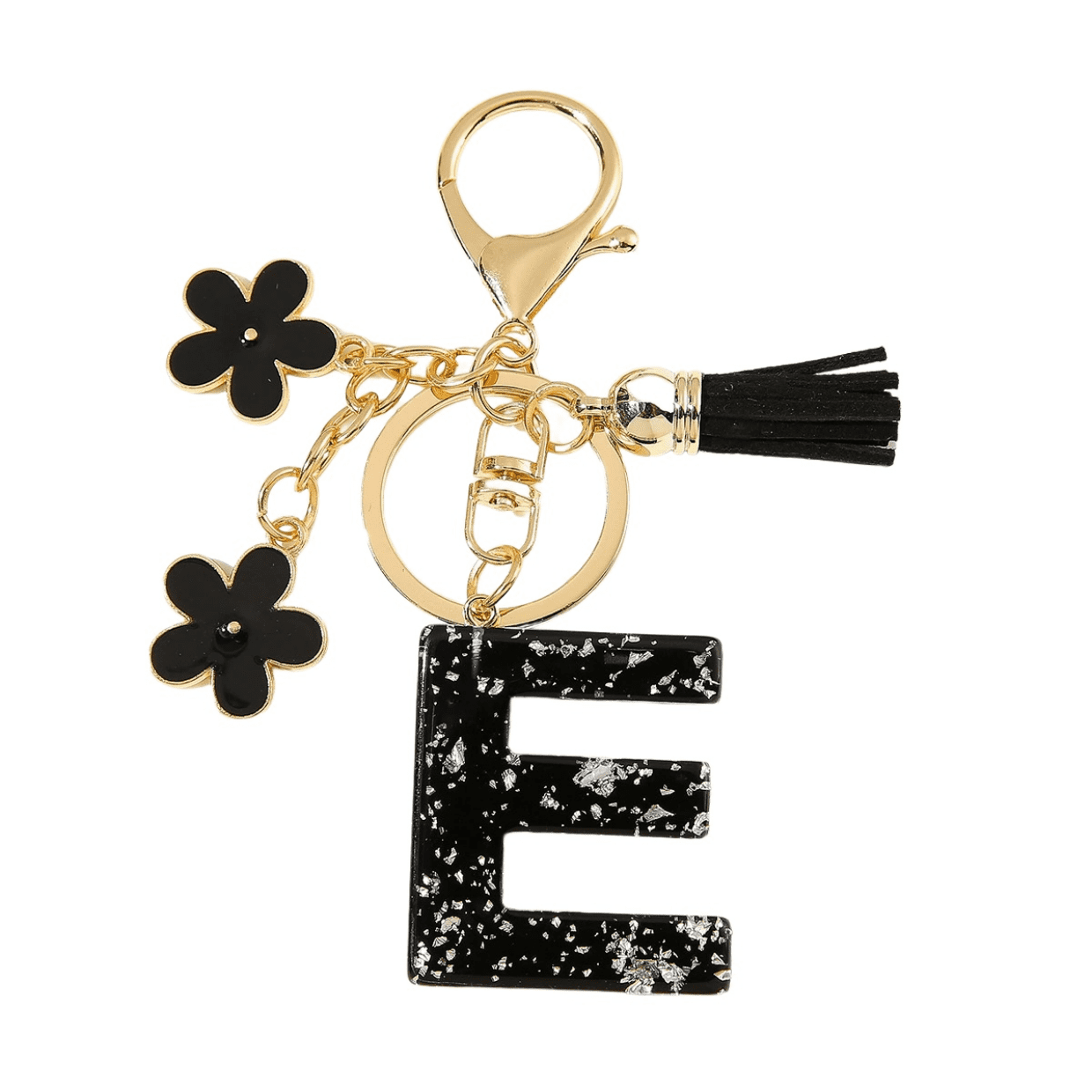 Gierzijia Black Flower Initial Letter Keychain Tassel Pendant Key Chain ...