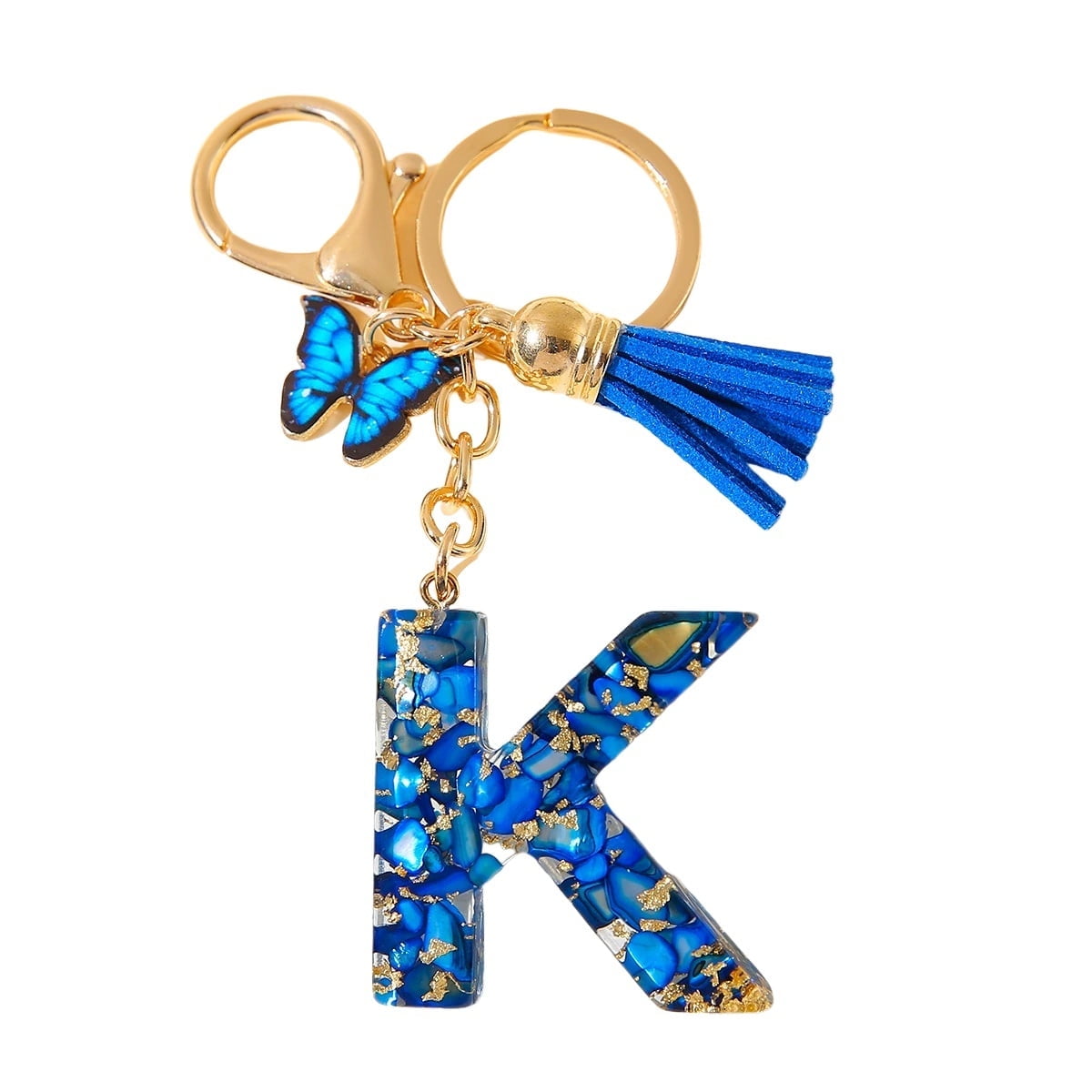 Gierzijia Blue Stone Butterfly Tassel A-Z Alphabet Resin Keychain ...