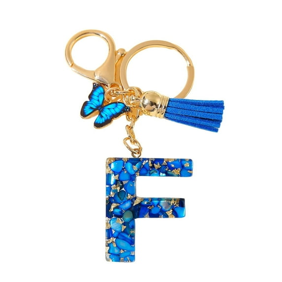 Gierzijia Blue Stone Butterfly Tassel A-Z Alphabet Resin Keychain ...