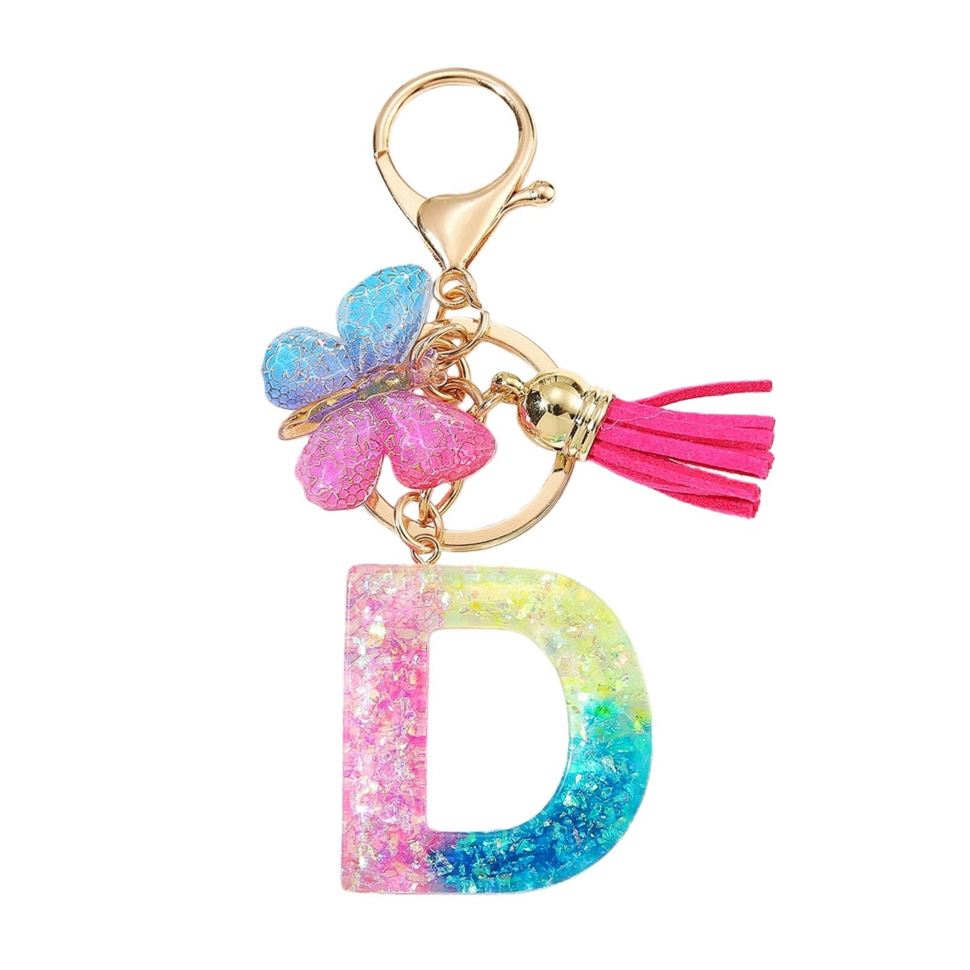 Gierzijia Color Sequins Butterfly Tassel A-Z Alphabet Resin Keychain ...