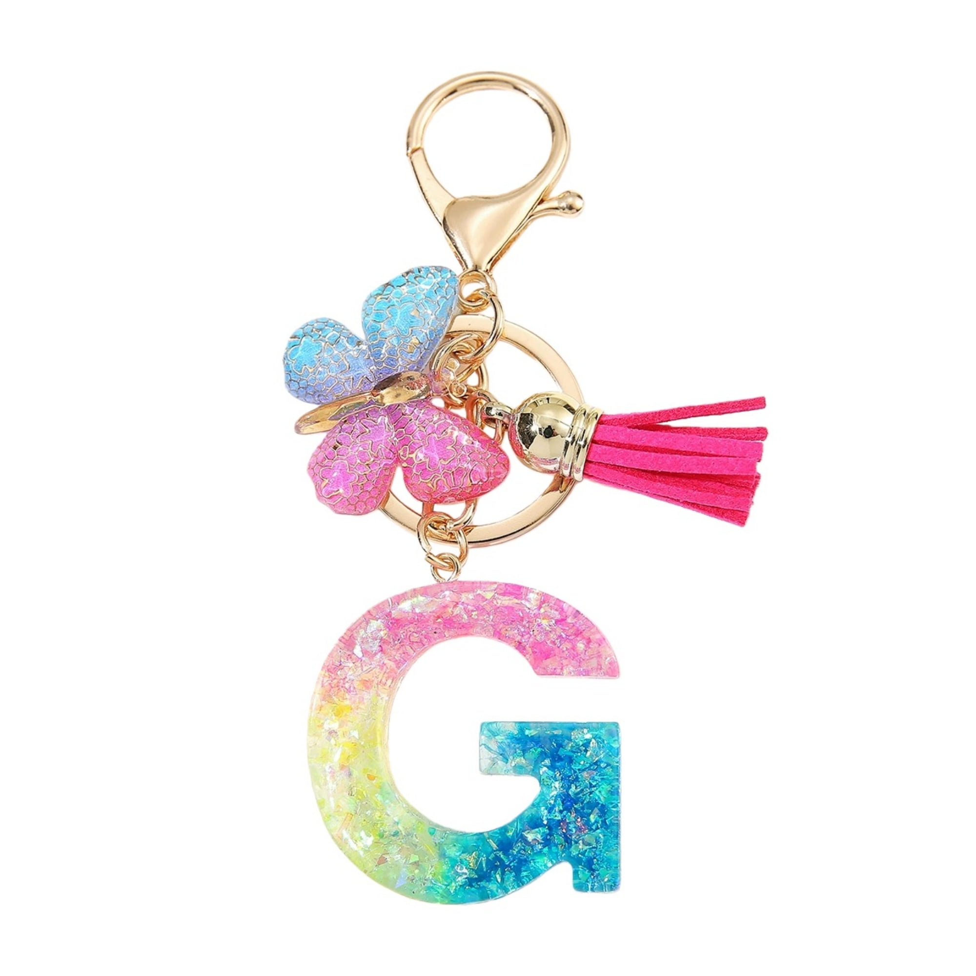 Gierzijia Color Sequins Butterfly Tassel A-Z Alphabet Resin Keychain ...