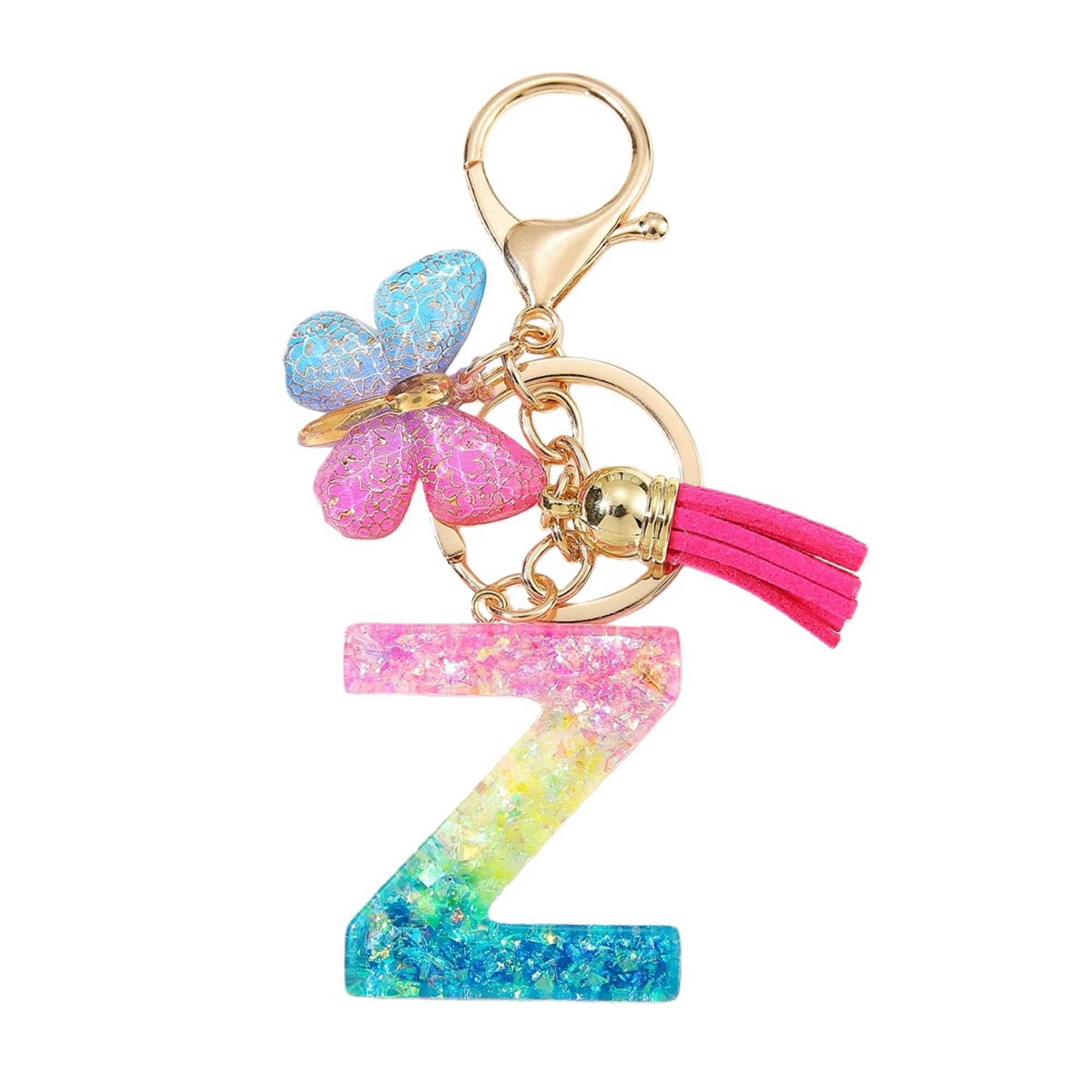 Gierzijia Color Sequins Butterfly Tassel A-Z Alphabet Resin Keychain ...