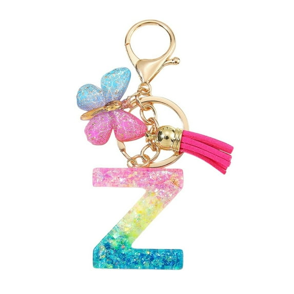 Gierzijia Color Sequins Butterfly Tassel A-Z Alphabet Resin Keychain ...