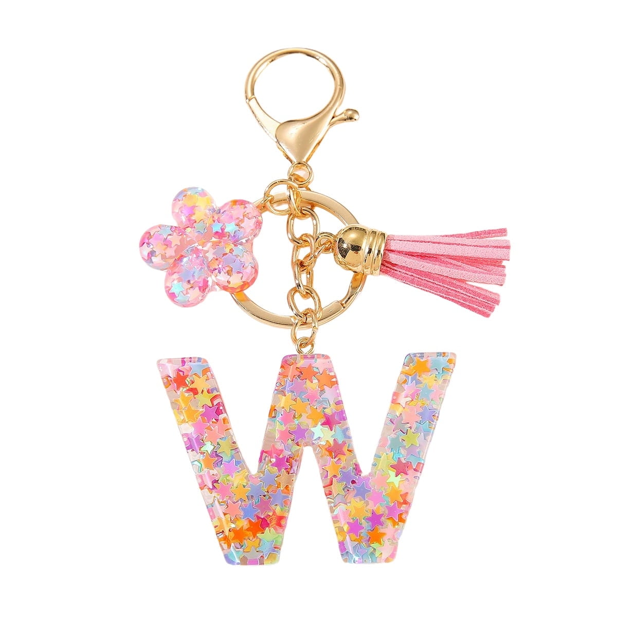 Gierzijia Color Star Sequins Flower Tassel A-Z Alphabet Resin Keychain ...
