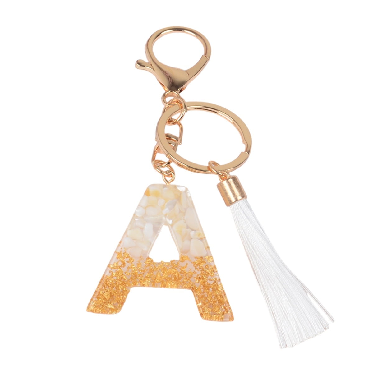 Gierzijia Cute White Tassel A-Z Alphabet Resin Keychain Tassel Pendant ...