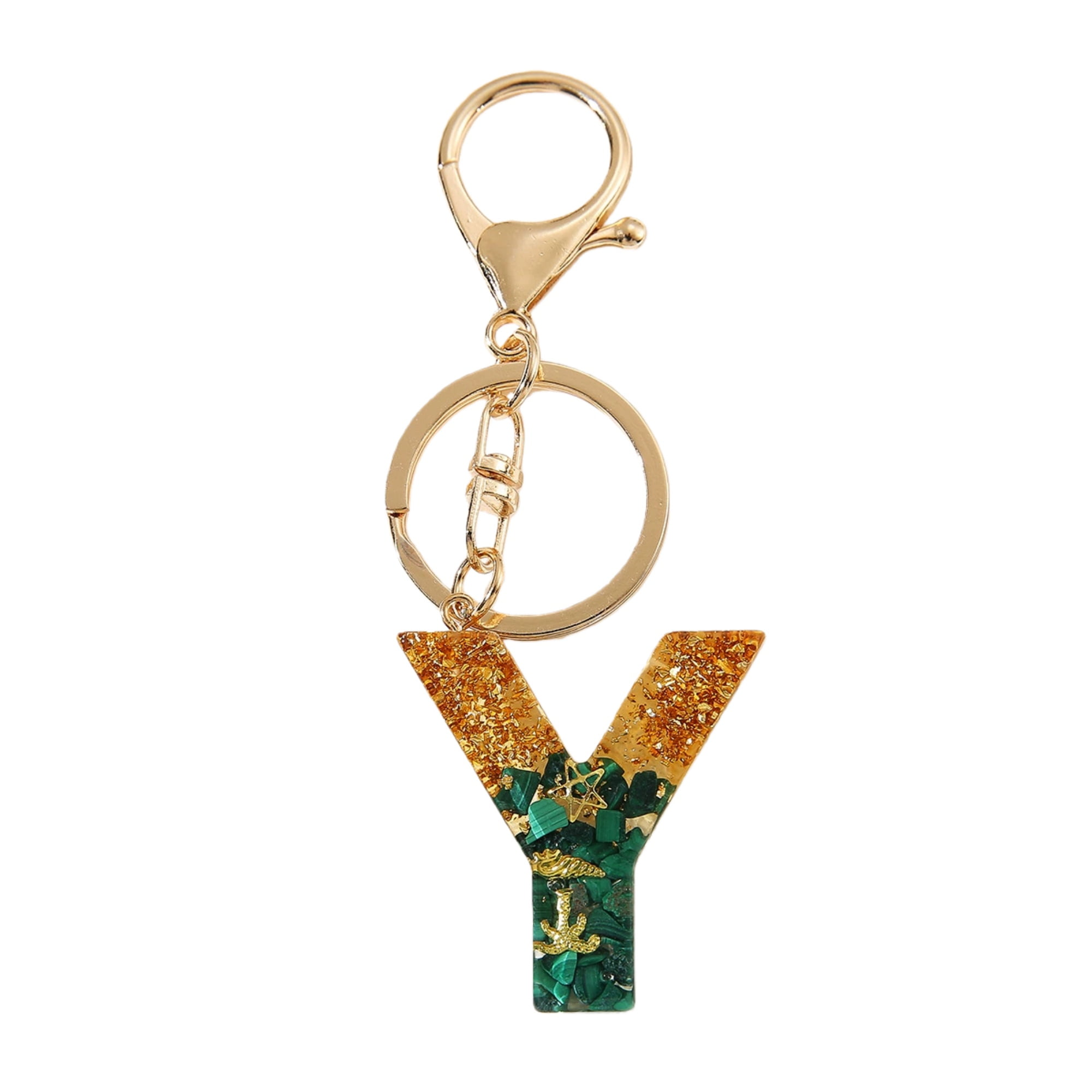 Gierzijia Gold Green A-Z Alphabet Resin Keychain for Women, Initial ...