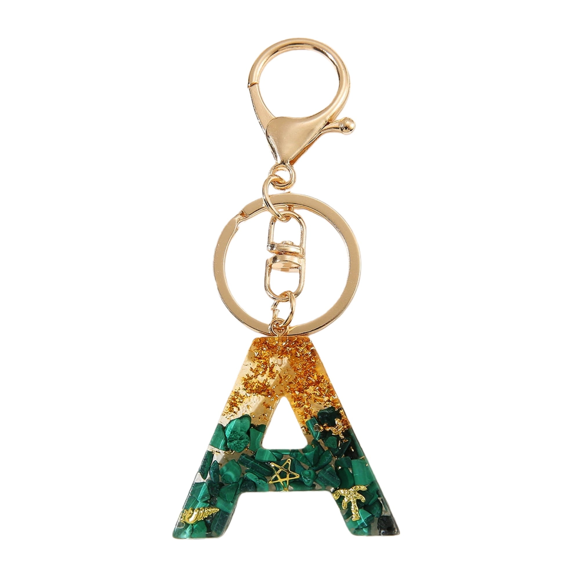 Gierzijia Gold Green A-Z Alphabet Resin Keychain for Women, Initial ...