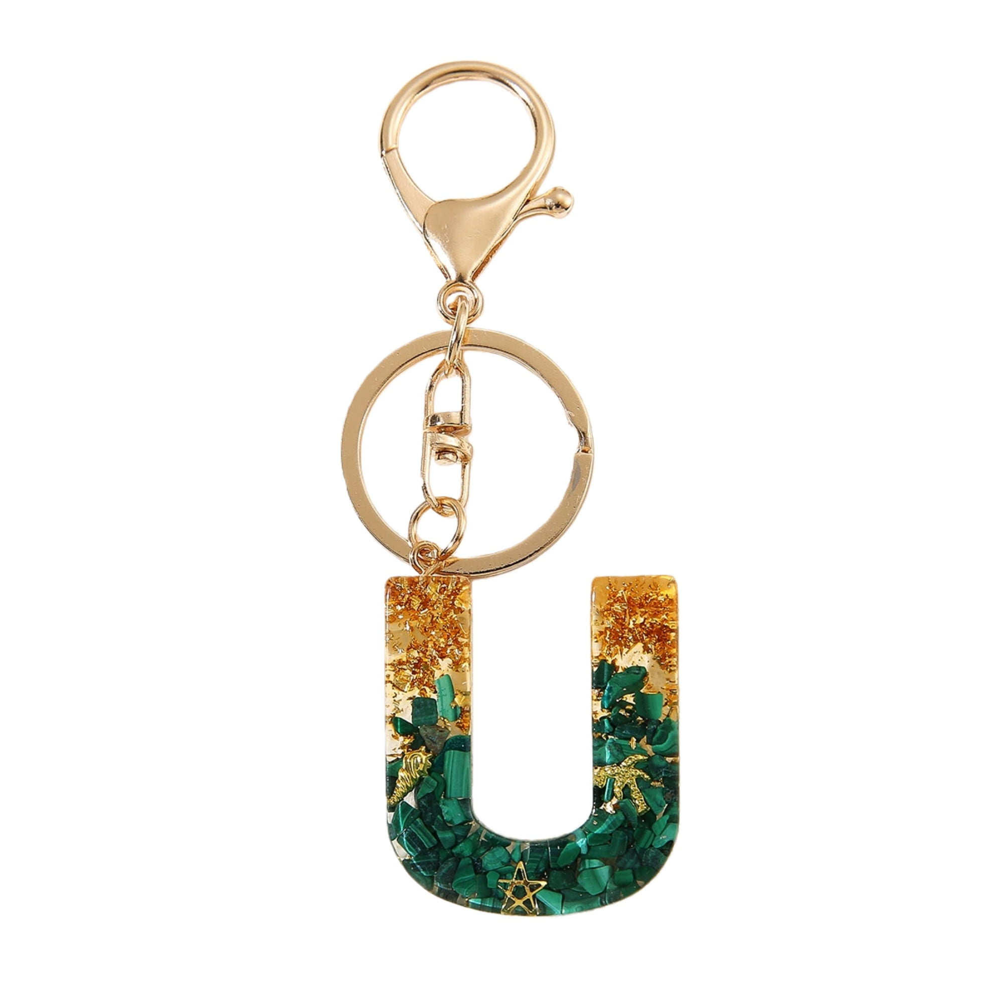 Gierzijia Gold Green A-Z Alphabet Resin Keychain for Women, Initial ...