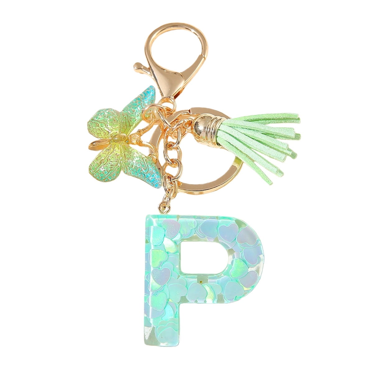 Gierzijia Green Heart Sequins Butterfly Tassel A-Z Alphabet Resin ...