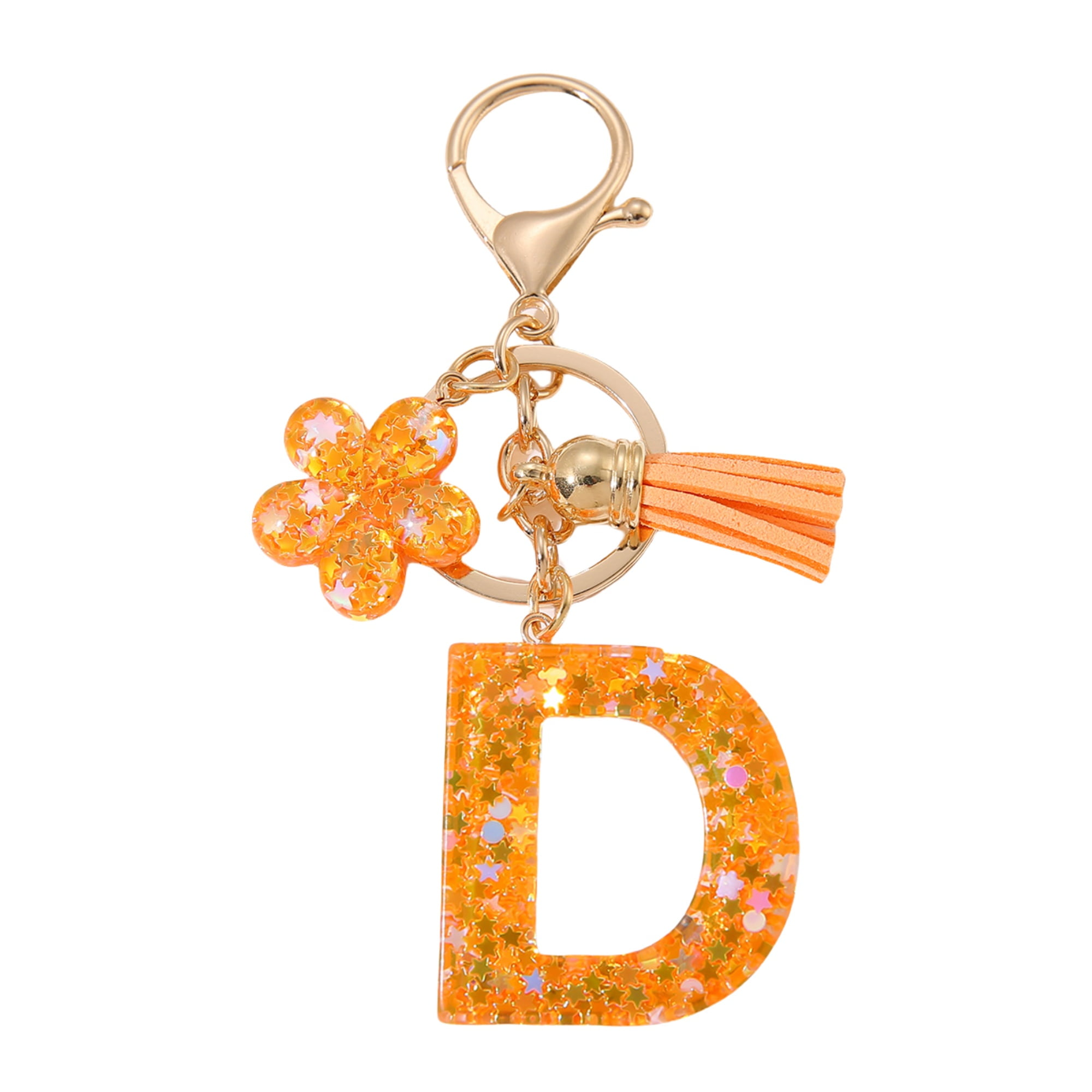 Gierzijia Orange Star Flower Tassel A-Z Alphabet Resin Keychain ...
