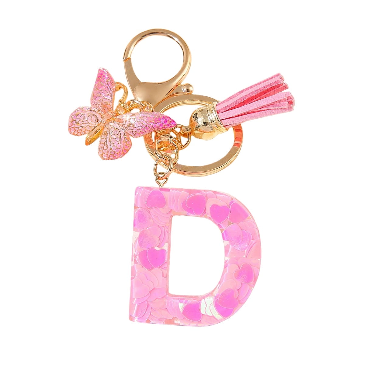 Gierzijia Pink Heart Sequins Butterfly Tassel A-Z Alphabet Resin ...