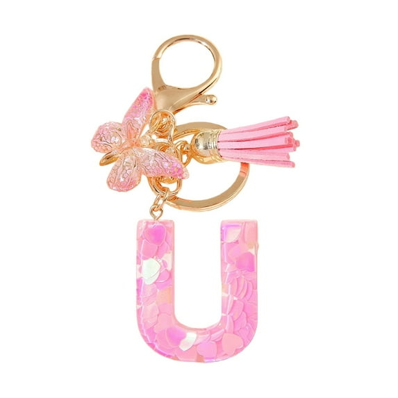 Gierzijia Pink Heart Sequins Butterfly Tassel A-Z Alphabet Resin ...