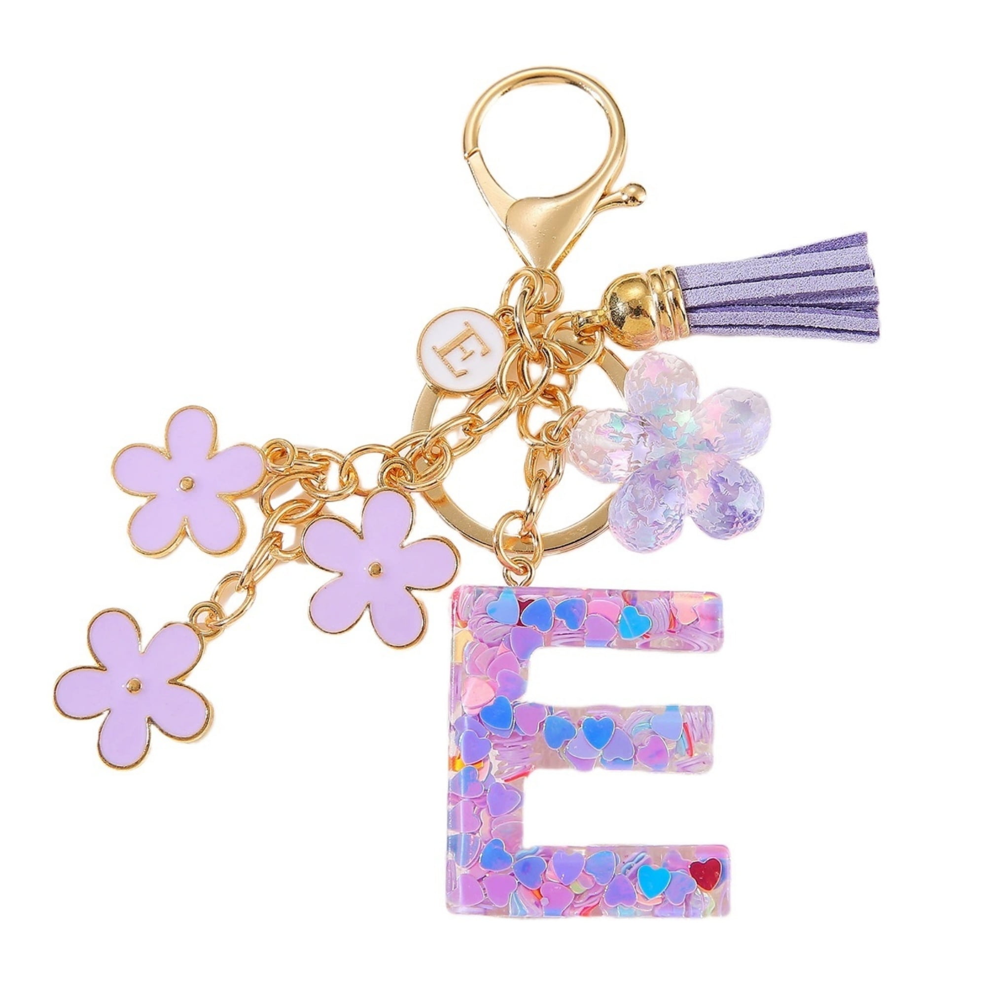 Gierzijia Purple Sequins A-Z Alphabet Resin Keychain, w/White Letter ...