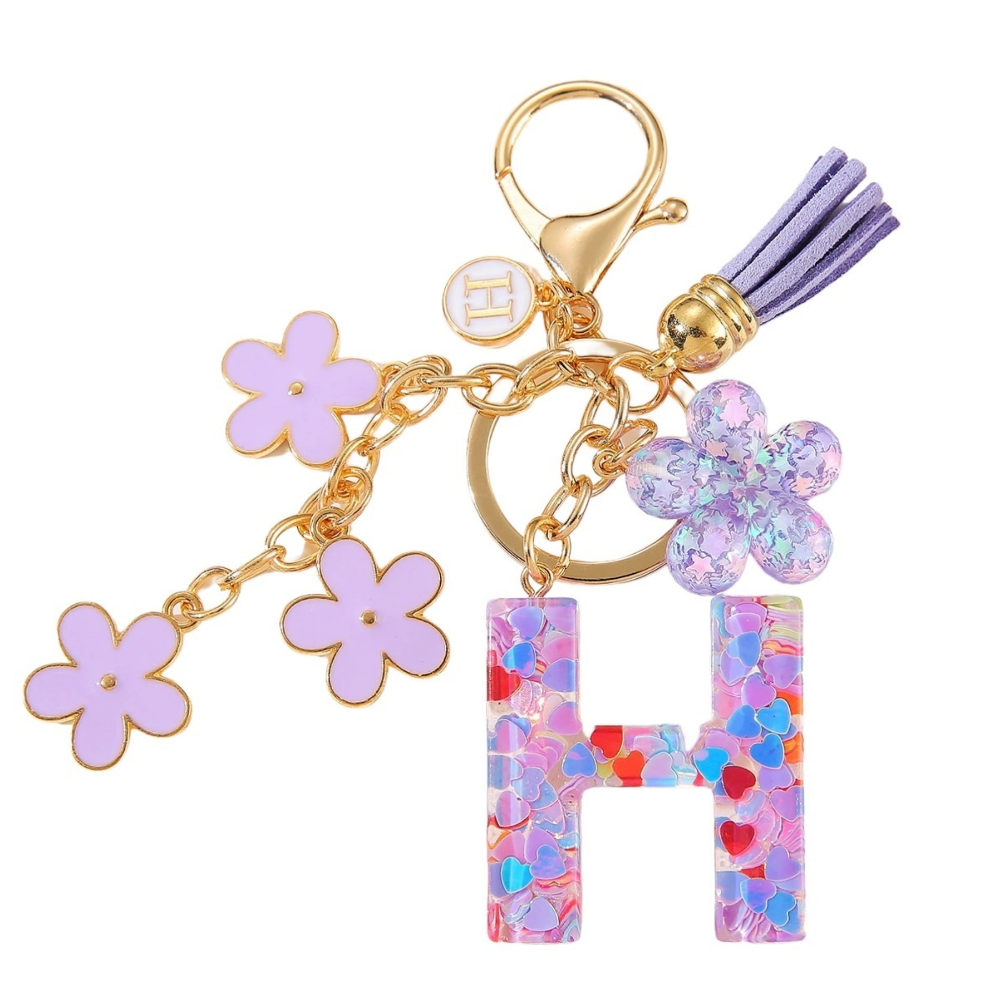 Gierzijia Purple Sequins A-Z Alphabet Resin Keychain, w/White Letter ...