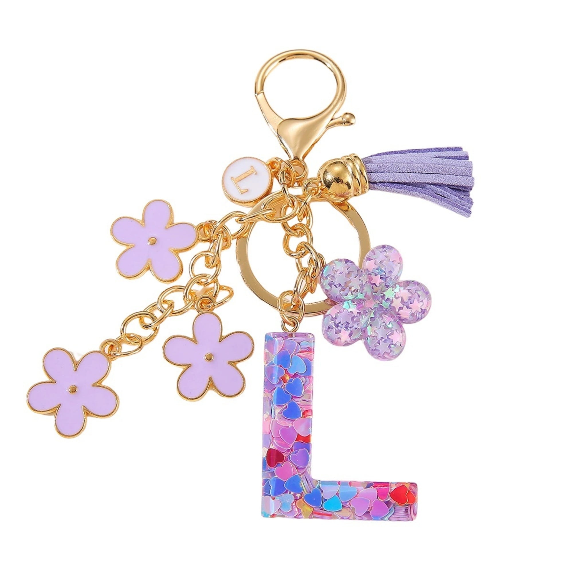 Gierzijia Purple Sequins A-Z Alphabet Resin Keychain, w/White Letter ...