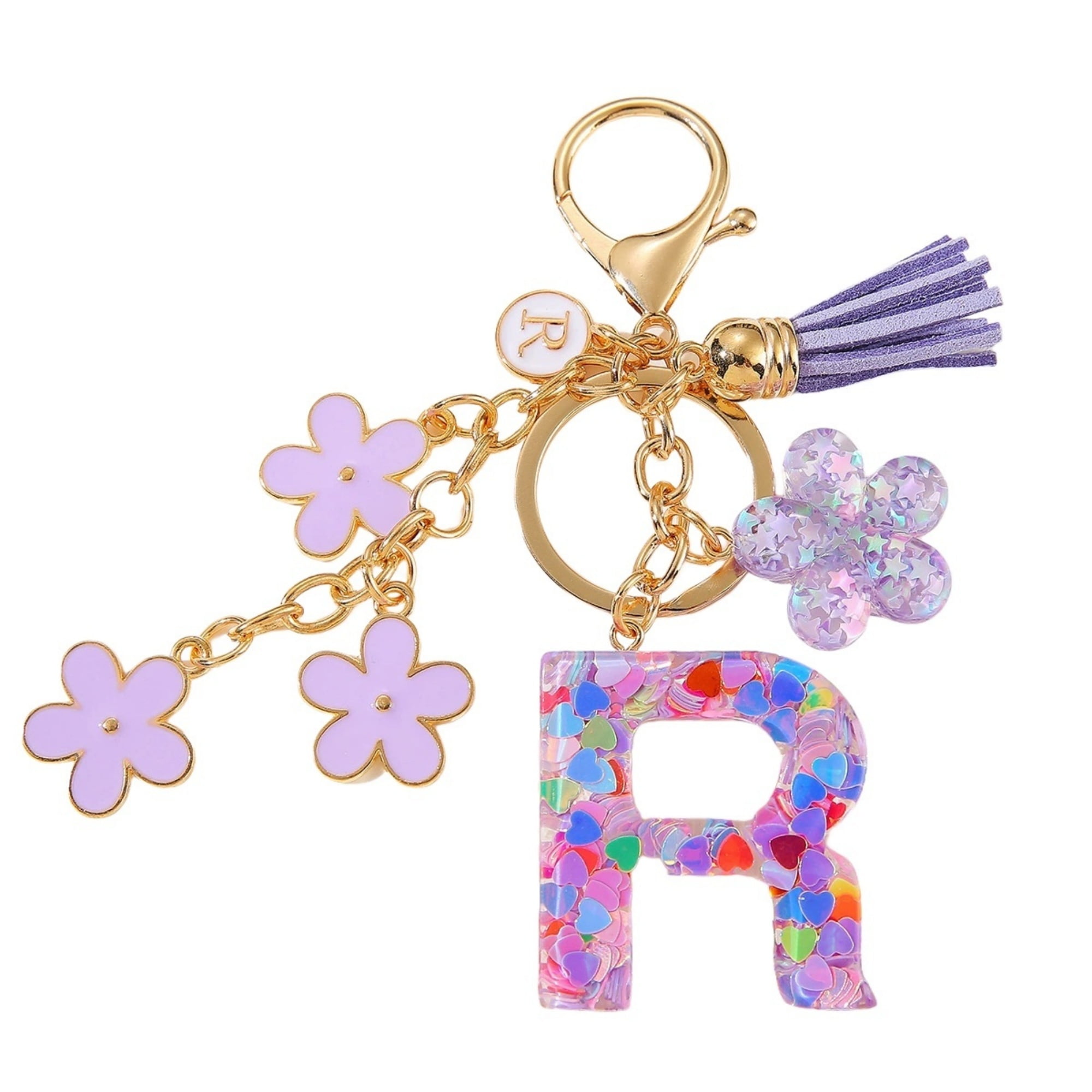 Gierzijia Purple Sequins A-Z Alphabet Resin Keychain, w/White Letter ...