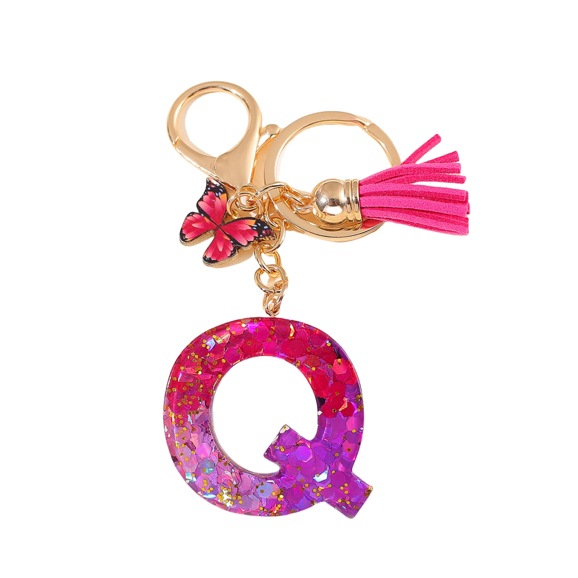 Gierzijia Purple Sequins Butterfly Tassel A-Z Alphabet Resin Keychain ...