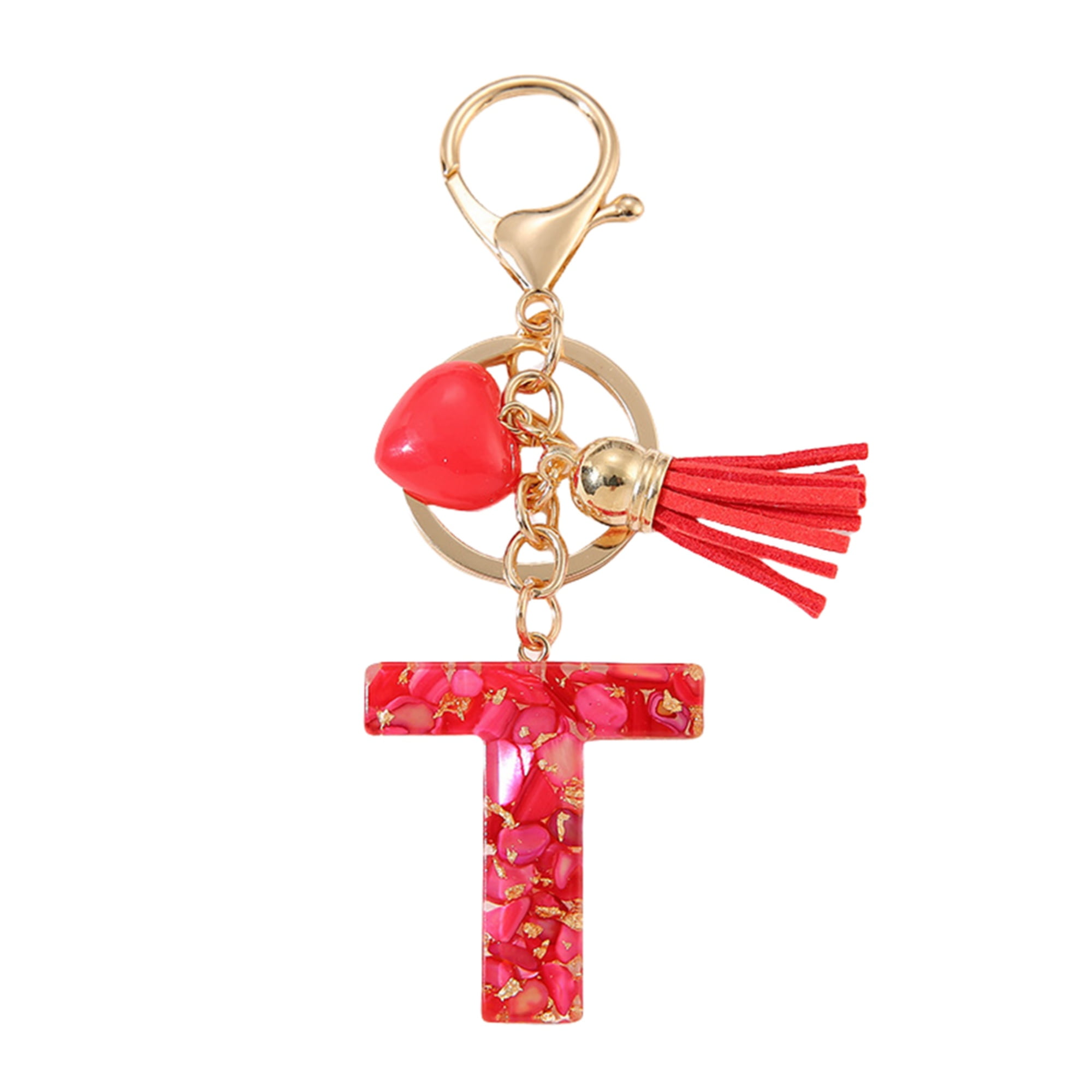 Gierzijia Red Stone Love Tassel A-Z Alphabet Resin Keychain, Initial ...