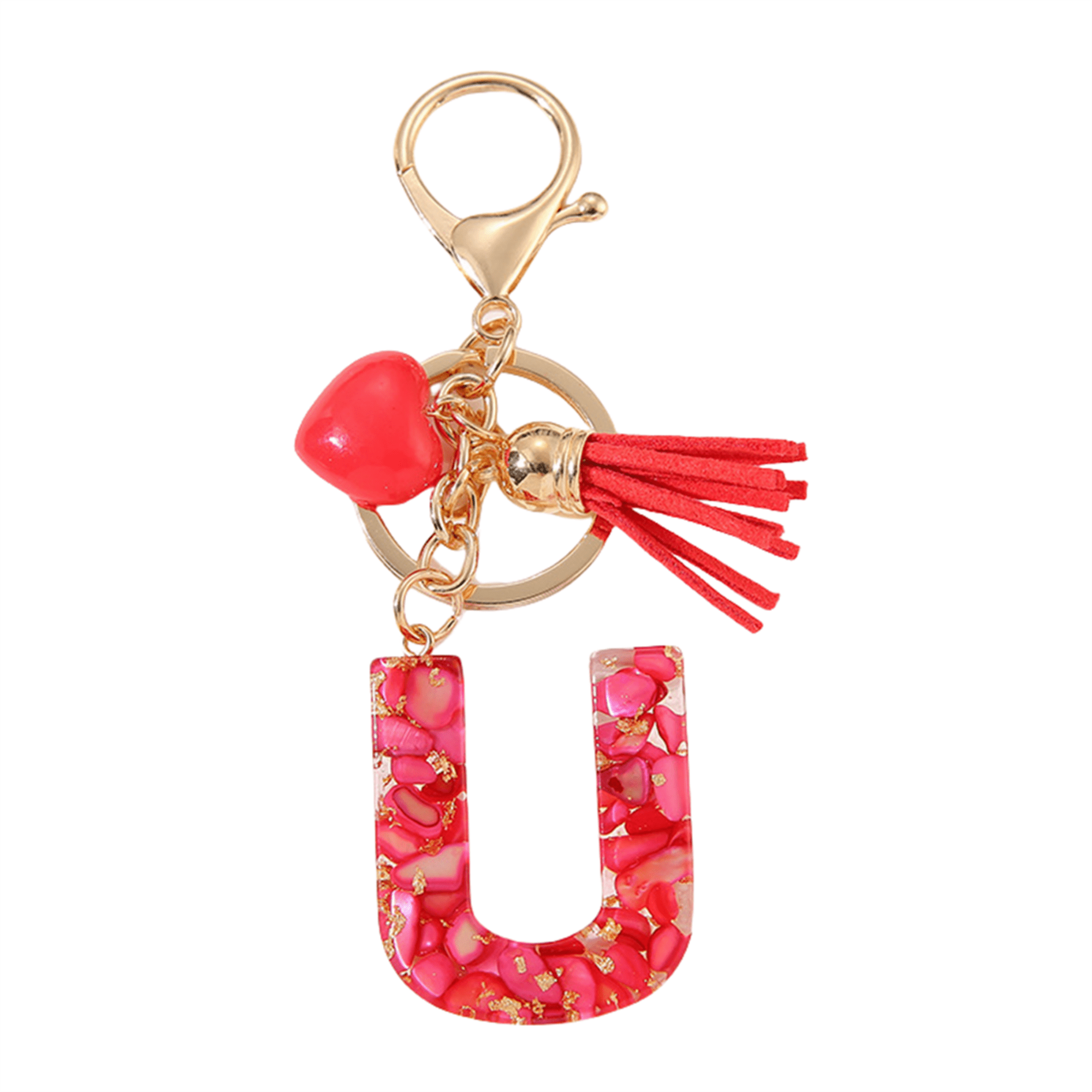 Gierzijia Red Stone Love Tassel Alphabet Resin Keychain,Initial Letter ...