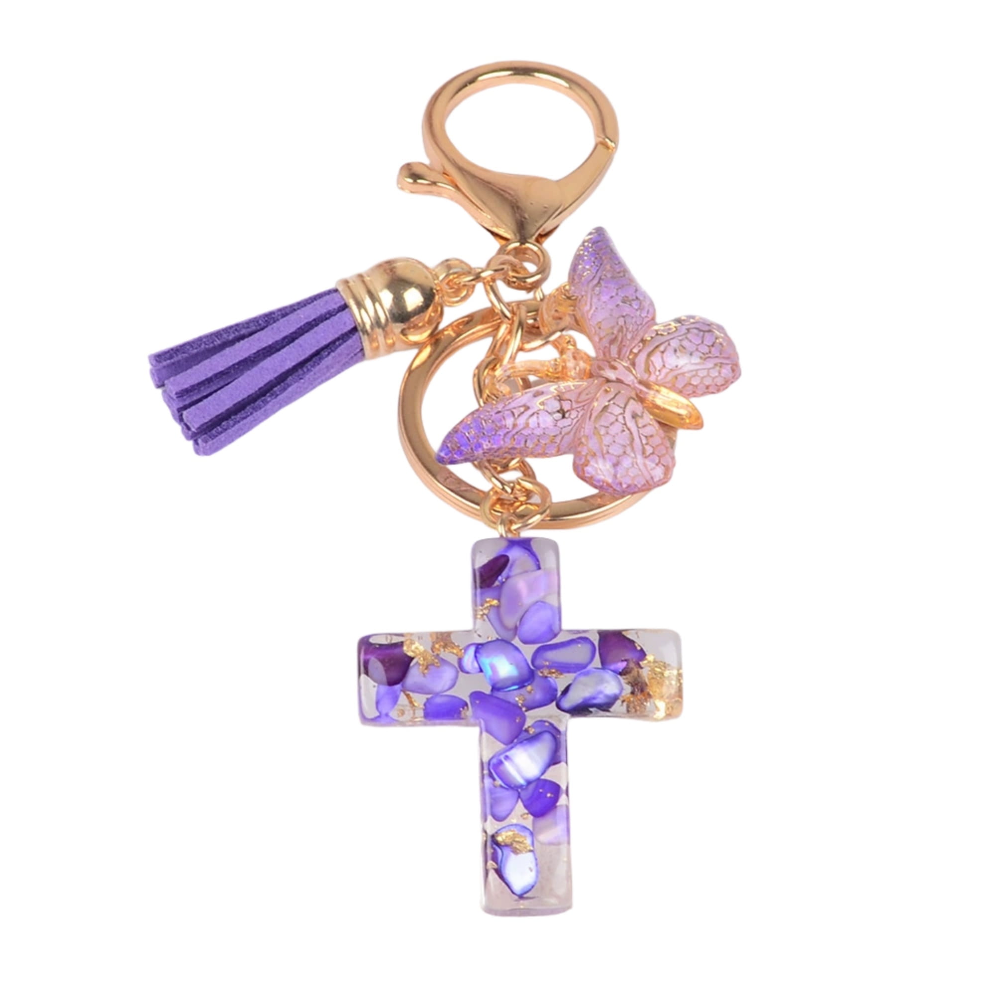 Gierzijia Resin Cross Keychain, Butterfly Resin Crosses Keyring for ...