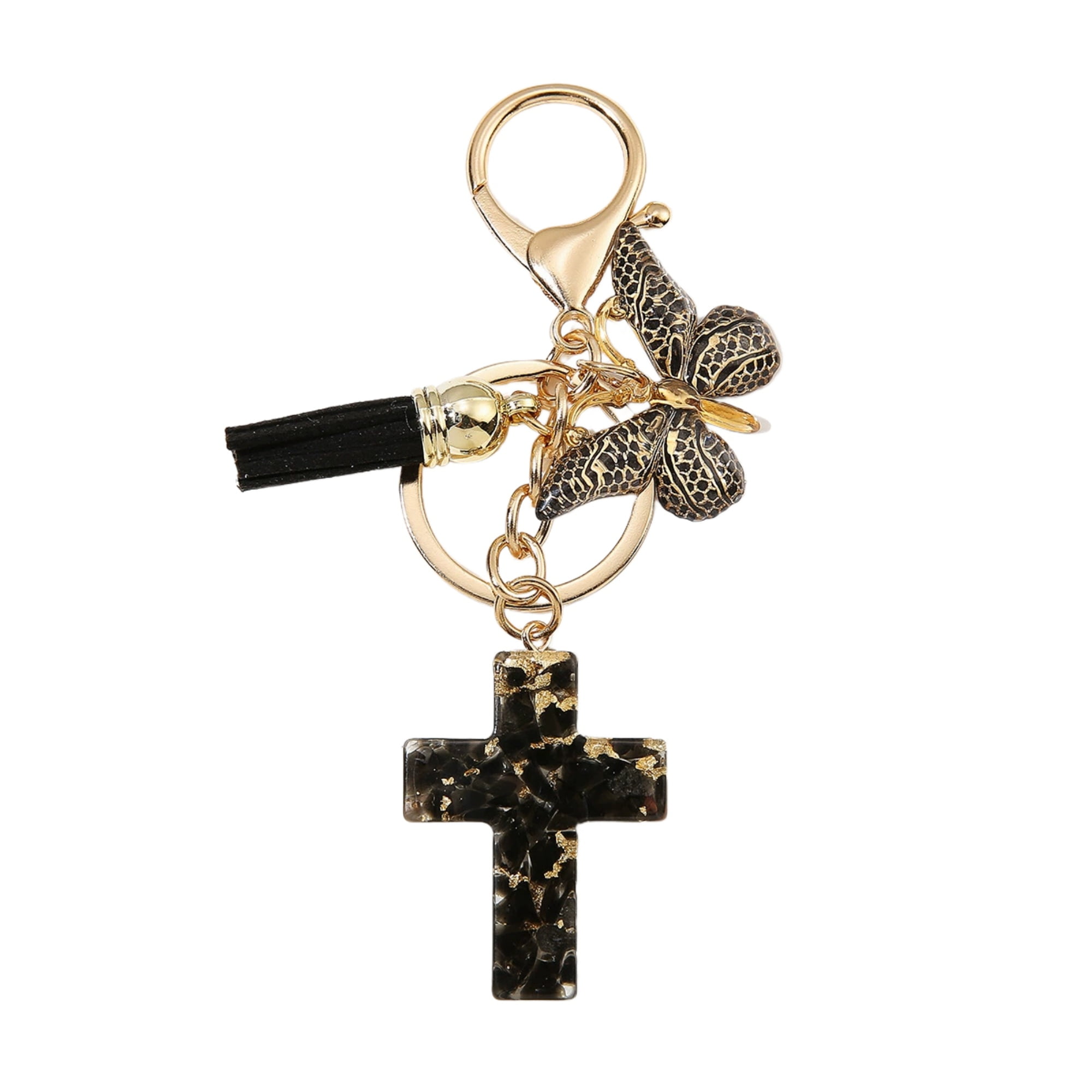 Gierzijia Resin Cross Keychain, Butterfly Resin Crosses Keyring for ...