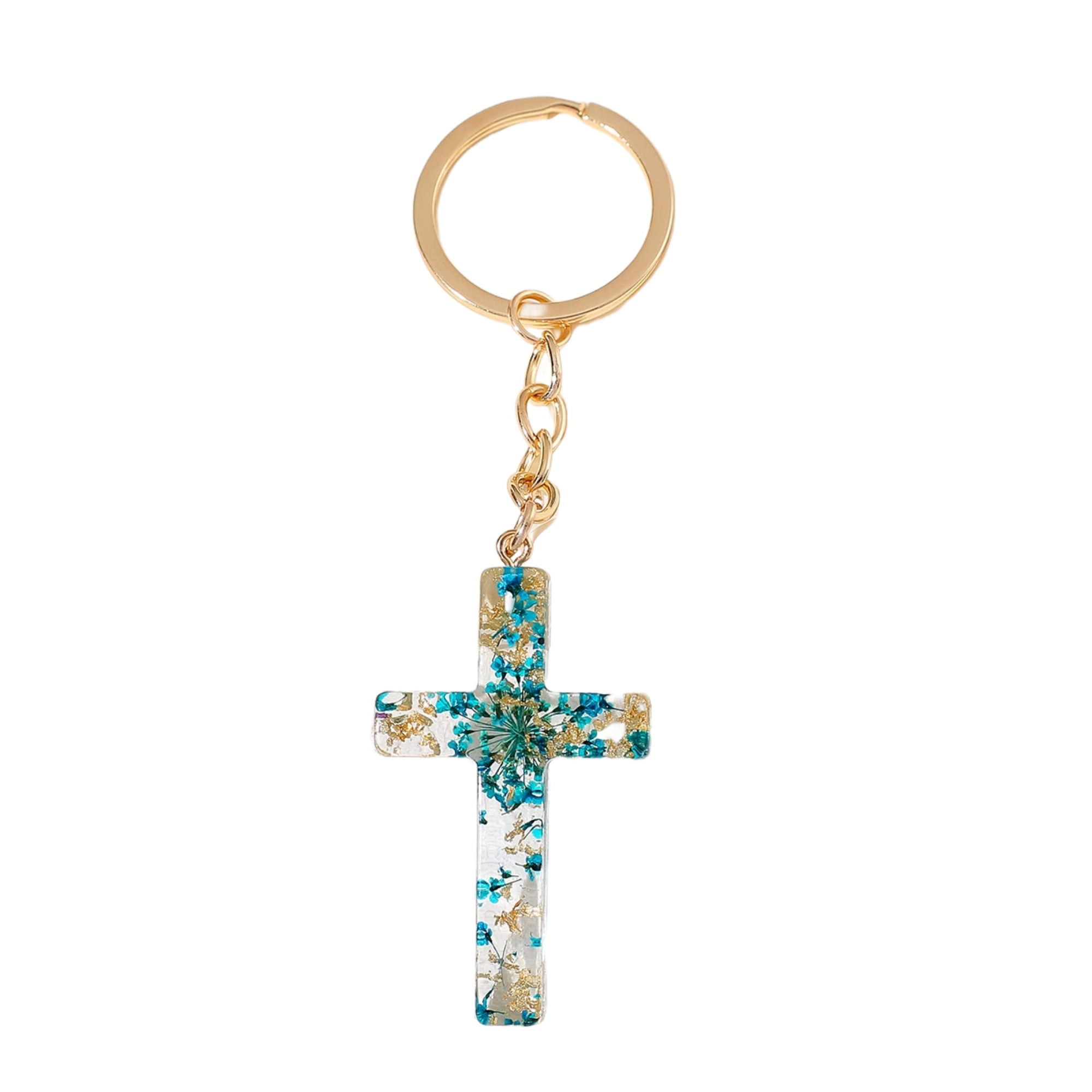 Gierzijia Resin Cross Keychain, Flower Resin Crosses Keyring for Women ...