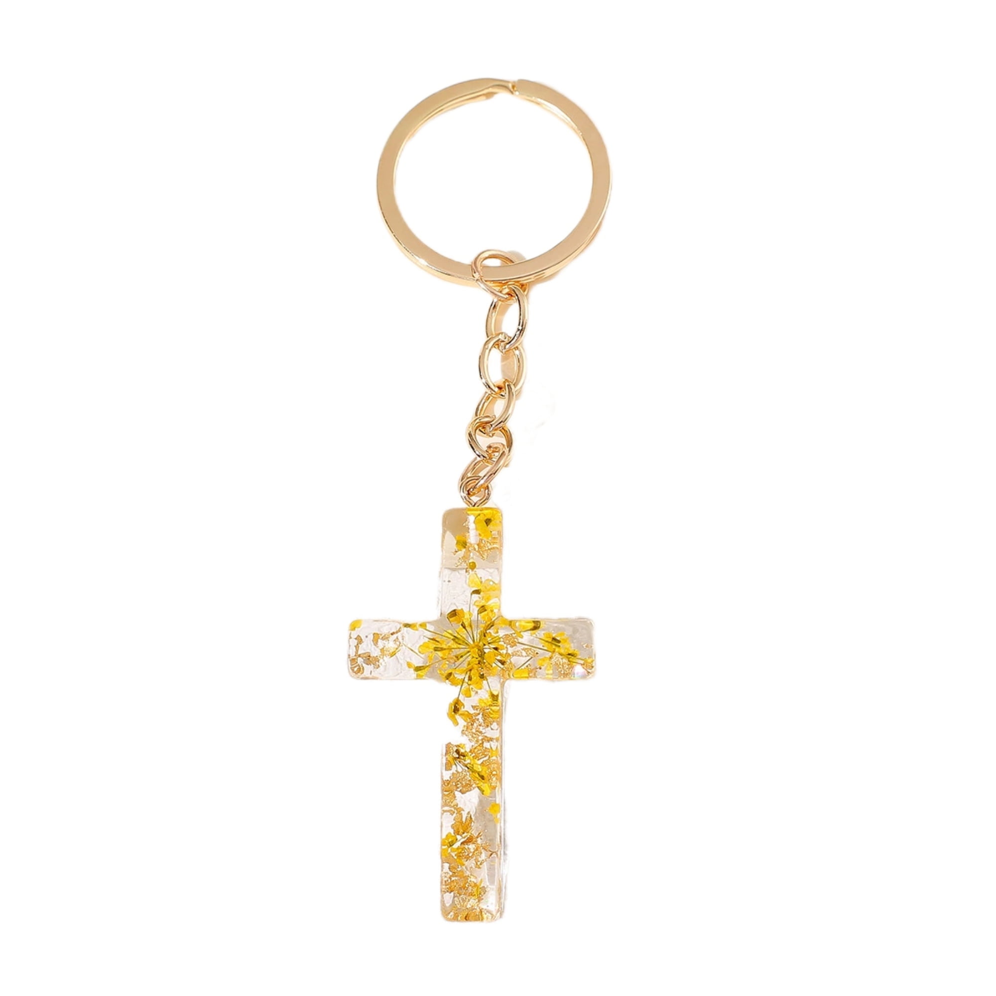 Gierzijia Resin Cross Keychain, Flower Resin Crosses Keyring for Women ...