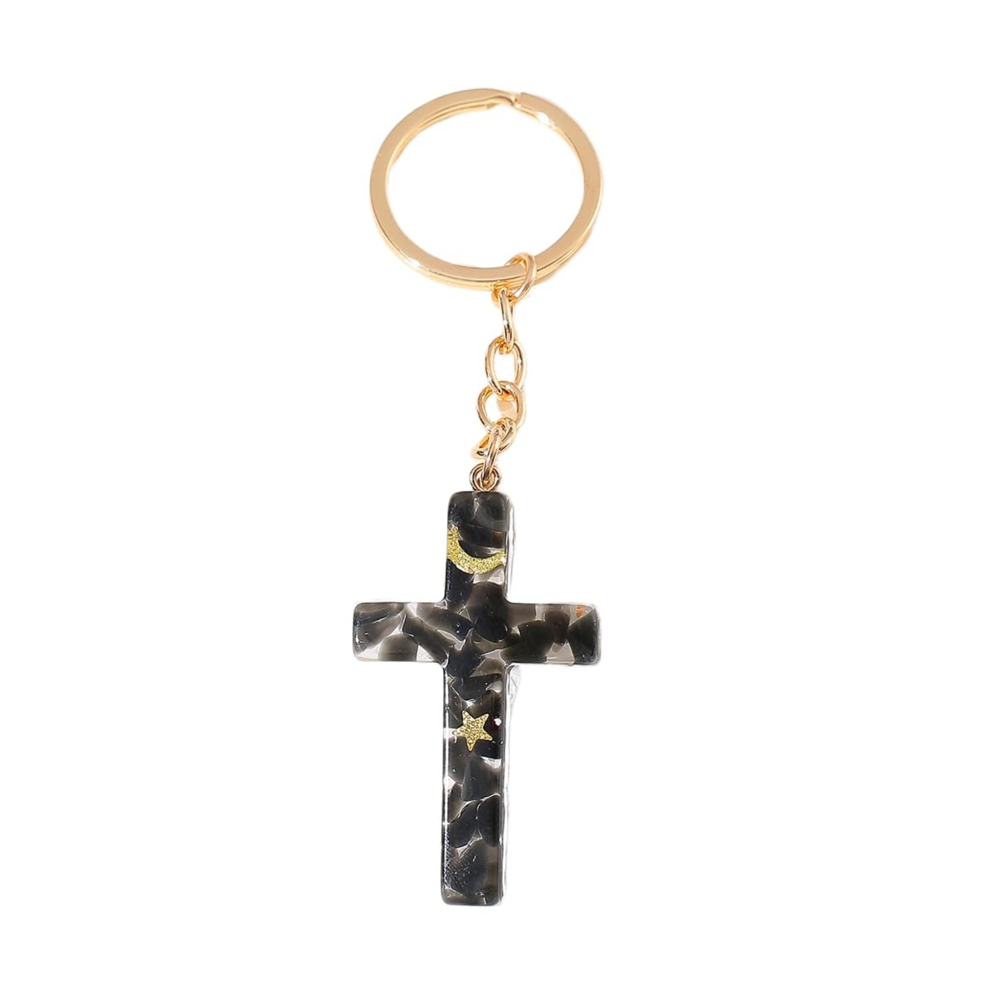 Gierzijia Resin Stone Cross Keychain, Color Resin Crosses Keyring for ...