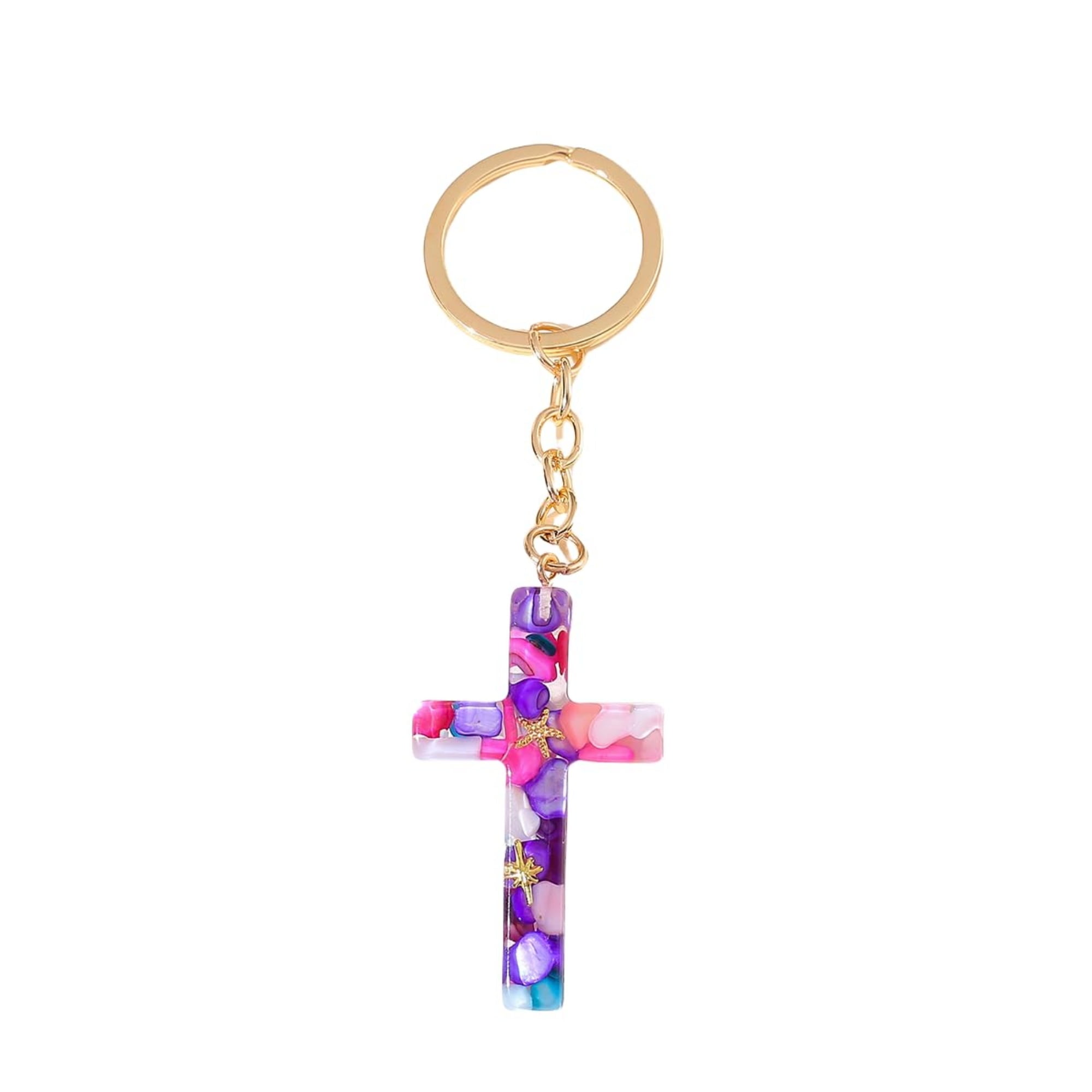Gierzijia Resin Stone Cross Keychain, Color Resin Crosses Keyring for ...
