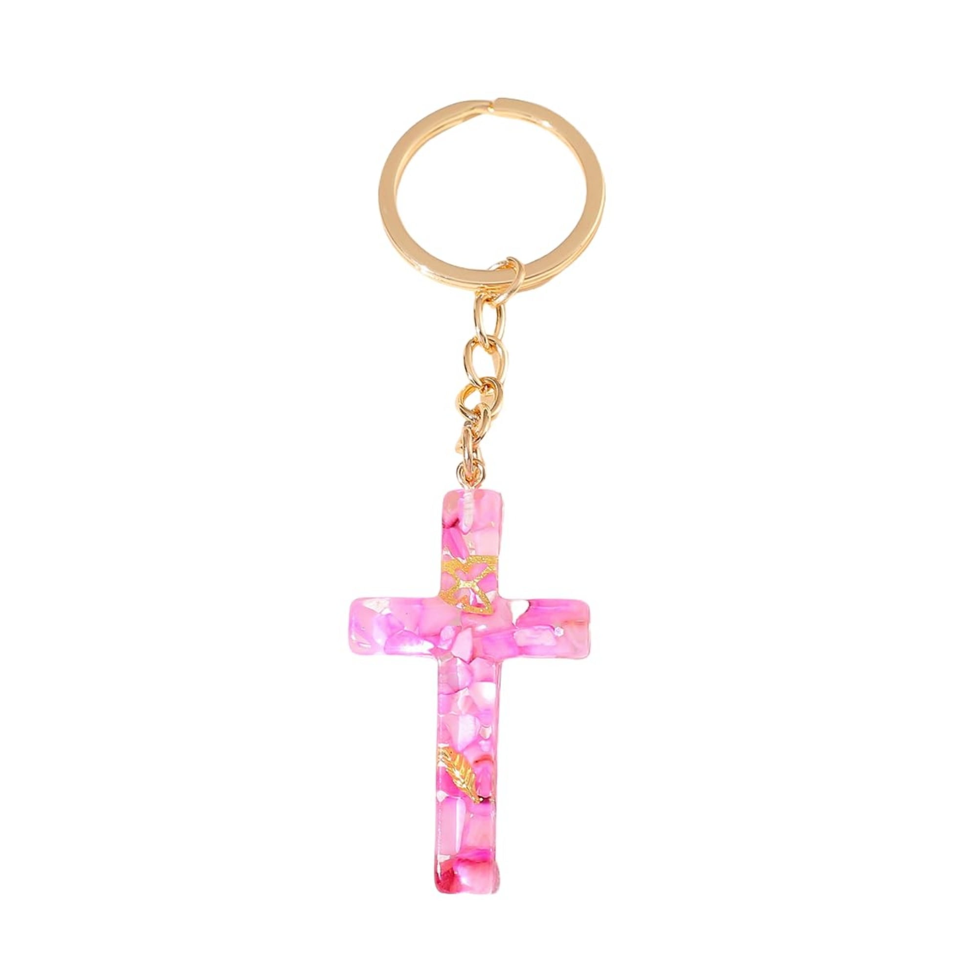 Gierzijia Resin Stone Cross Keychain, Color Resin Crosses Keyring for ...