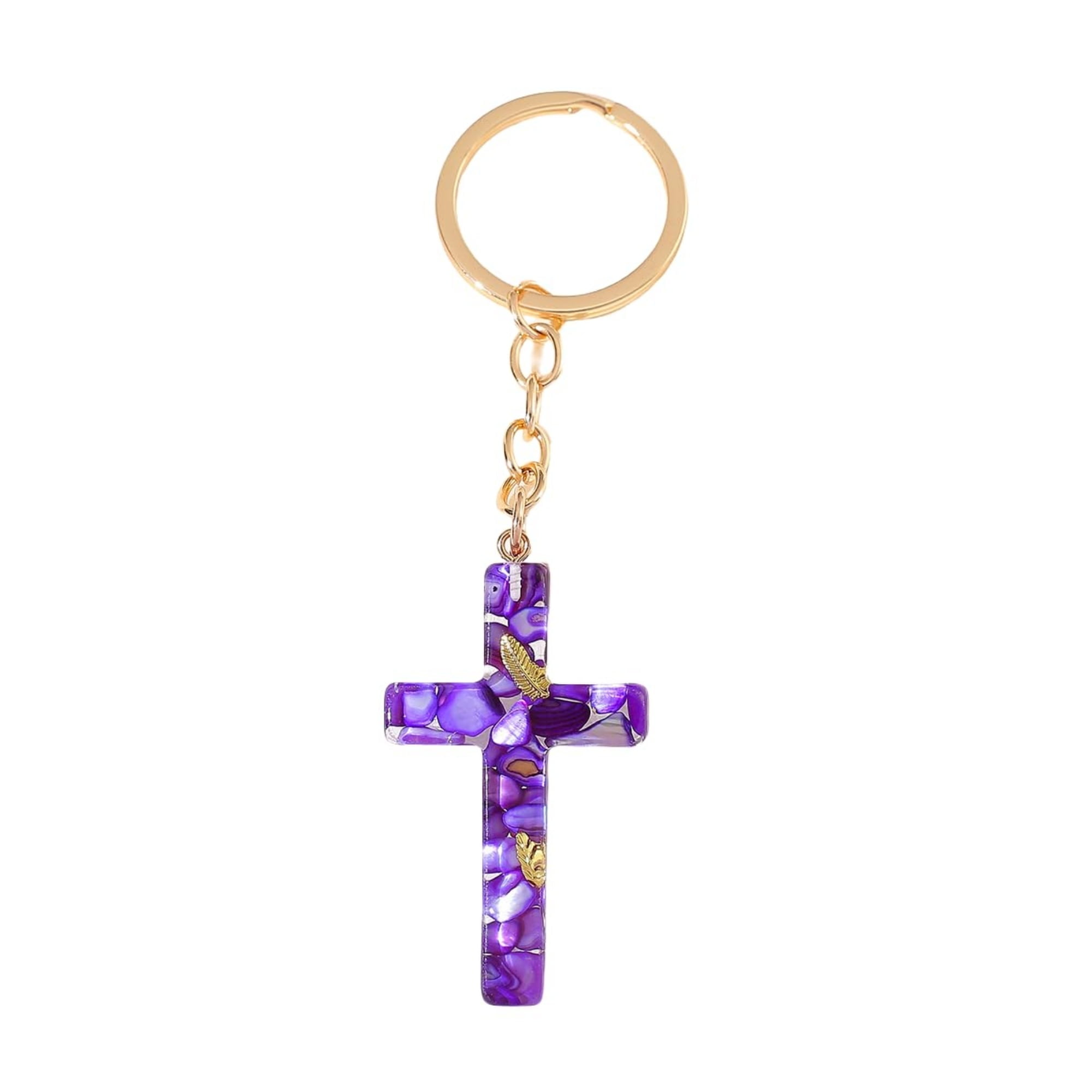 Gierzijia Resin Stone Cross Keychain, Color Resin Crosses Keyring for ...