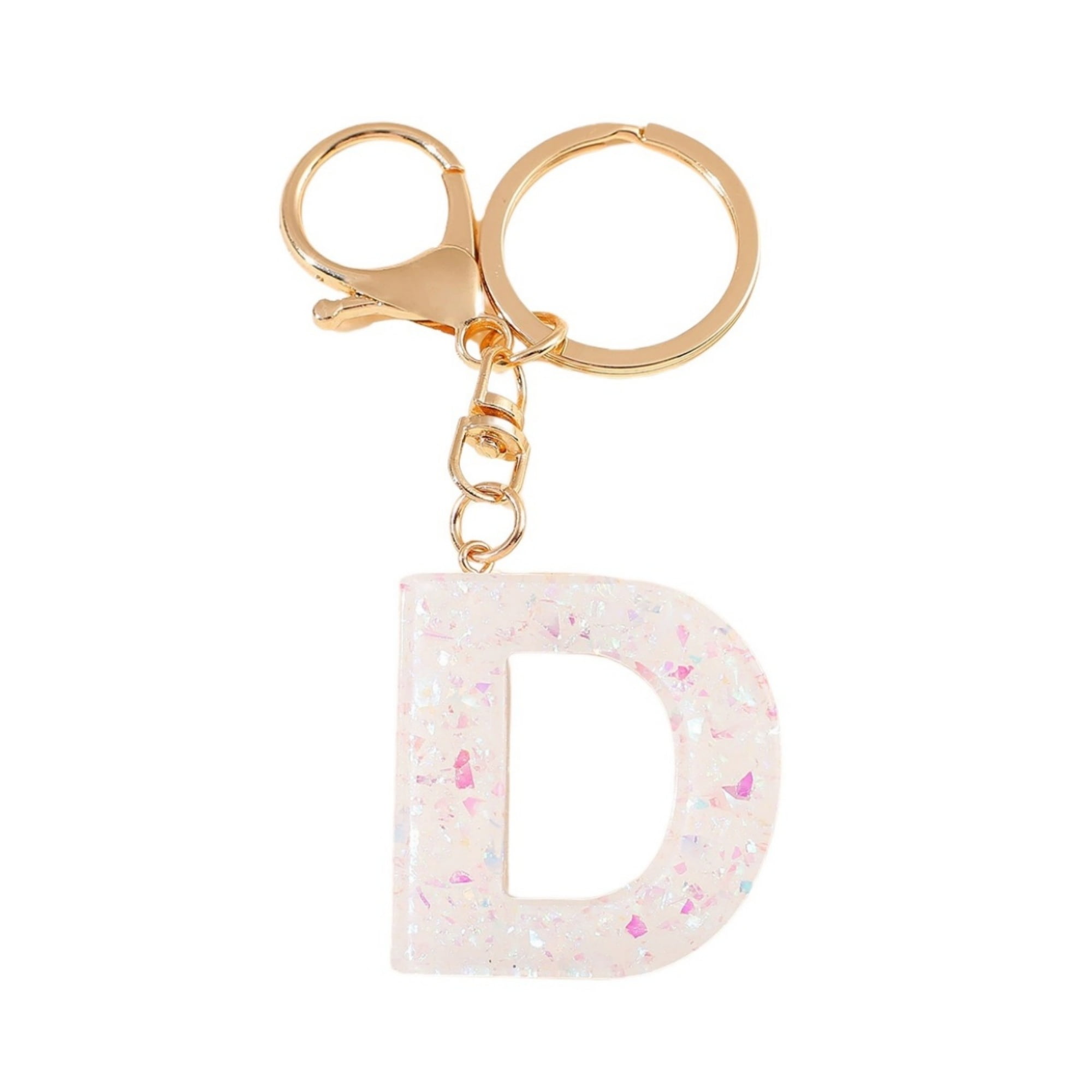 Gierzijia White Sequins A-Z Alphabet Resin Keychain, Initial Letter Key ...